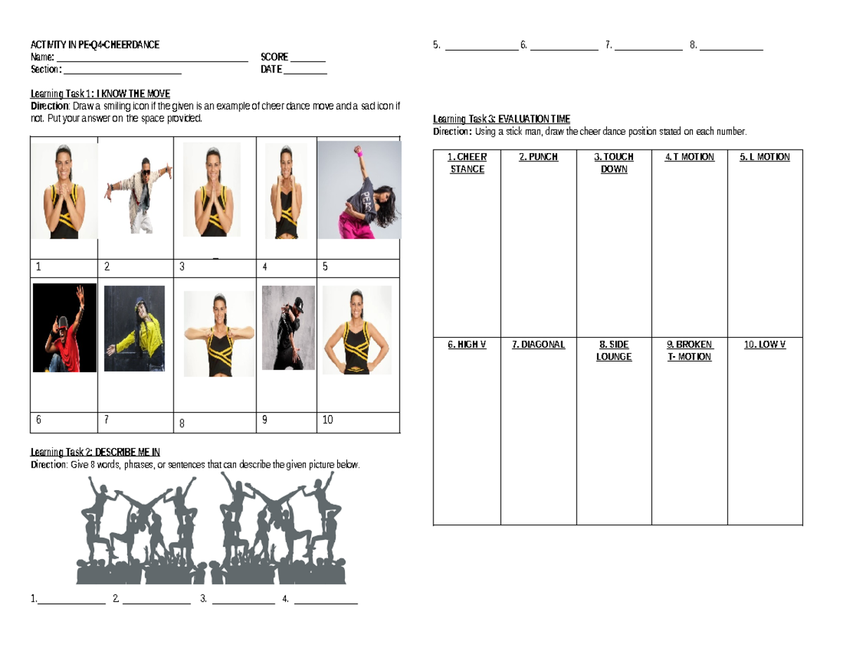 PE10 Q4-module activity - ACTIVITY IN PE-Q4-CHEERDANCE Name: - Studocu