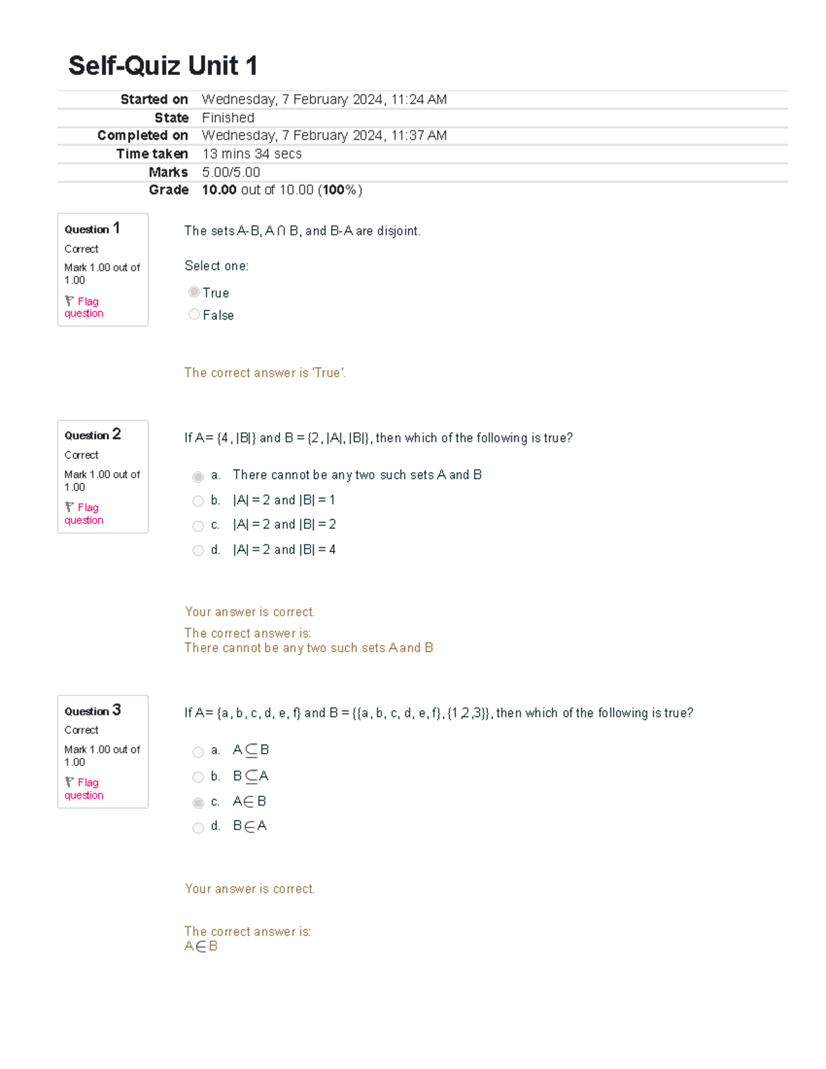 Self Quiz Unit 1 Attempt 2 Question 1 Correct Mark 1 Out Of 1 Flag Question Question 2