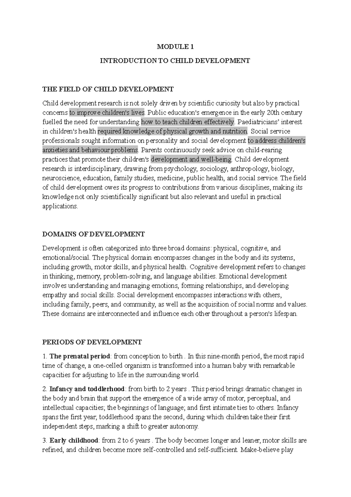Child Development Complete NOTE - MODULE 1 INTRODUCTION TO CHILD ...