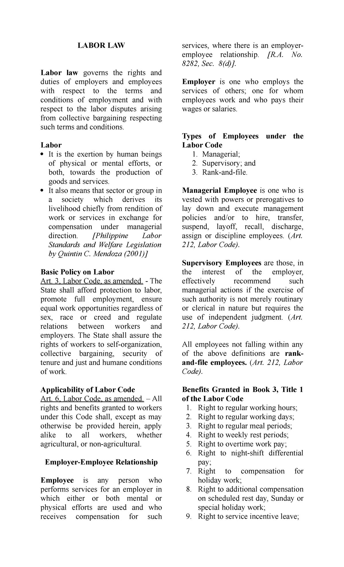 Labor-Law - Notes for lesson in Labor law - LABOR LAW Labor law governs ...
