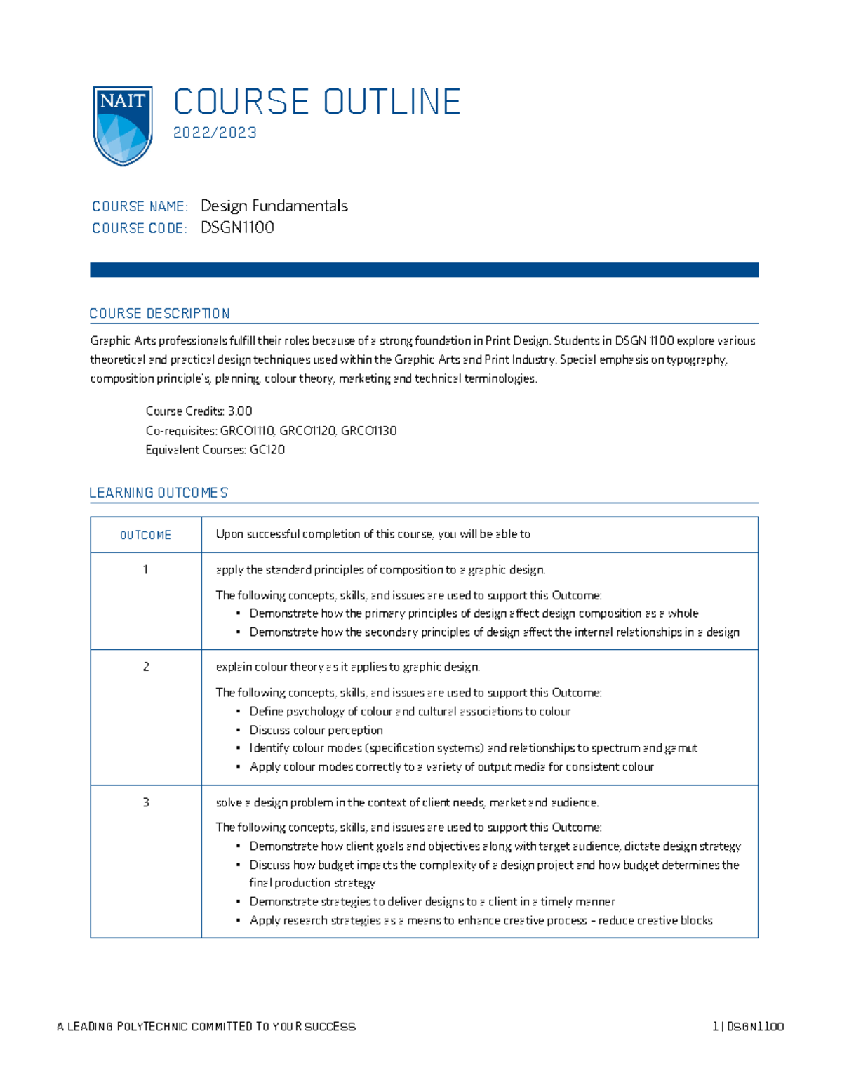 Course Outline DSGN1100 - 2022 - COURSE OUTLINE 2022/ COURSE NAME ...