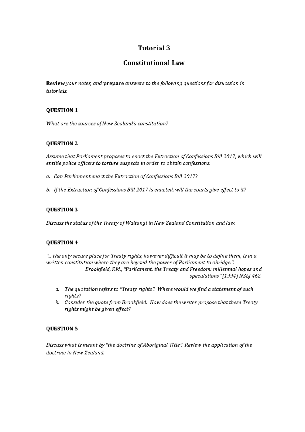 Tutorial 3 (Week 4) - Tutorial 3 Constitutional Law Review your notes ...