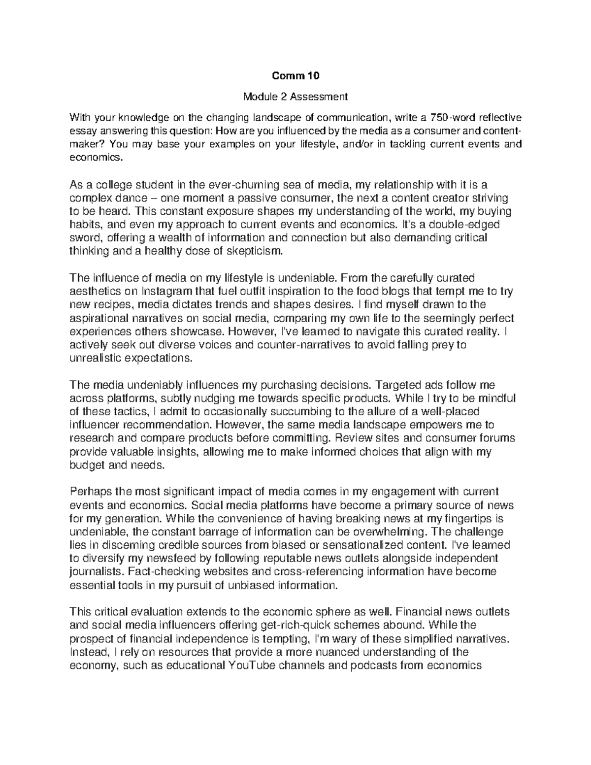 Comm 10 - Module 2 Essay - Comm 10 Module 2 Assessment With your ...