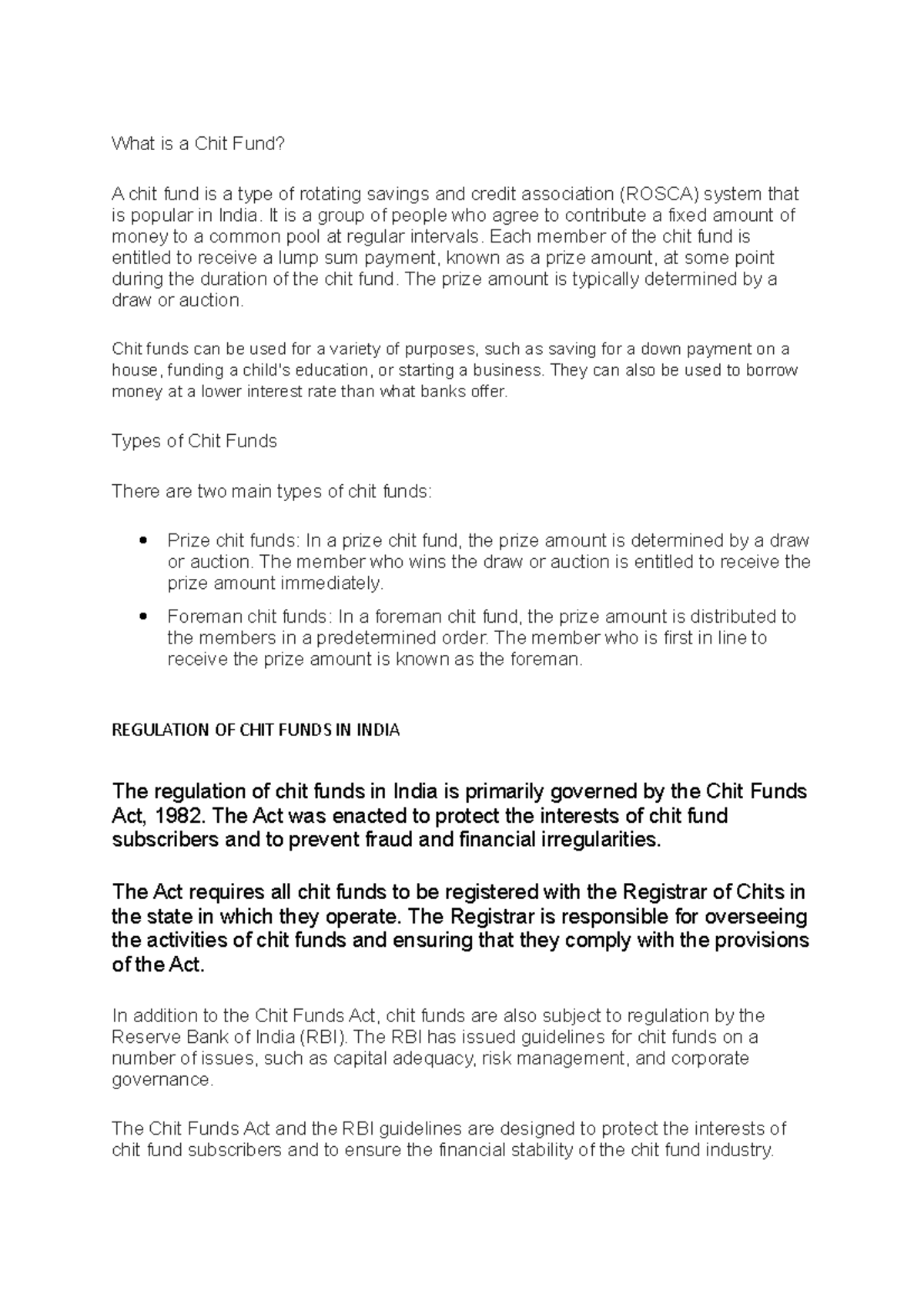 Bank - What is a Chit Fund? A chit fund is a type of rotating savings ...