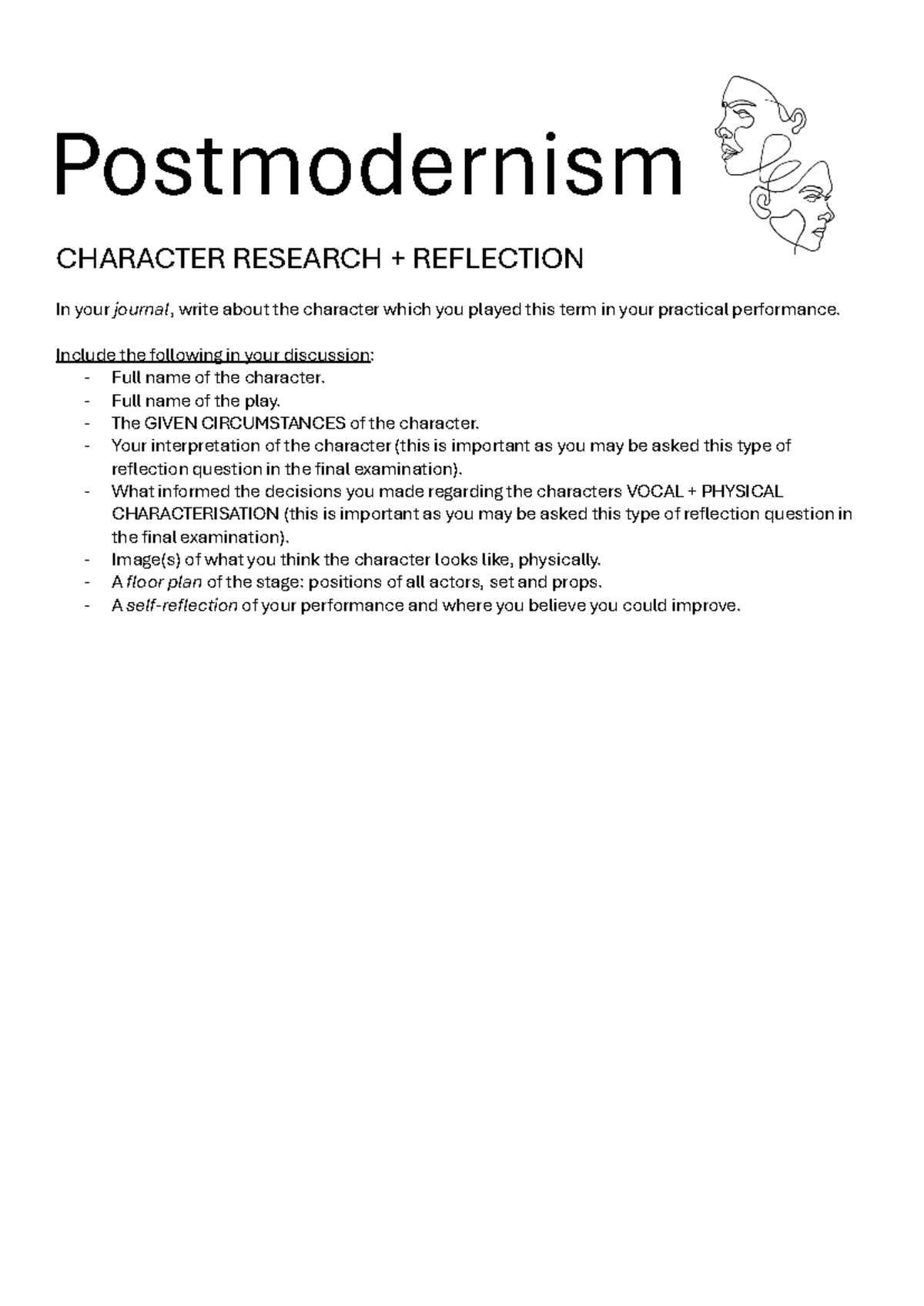 Journal Entry AND Reflection - CHARACTER RESEARCH + REFLECTION In your ...