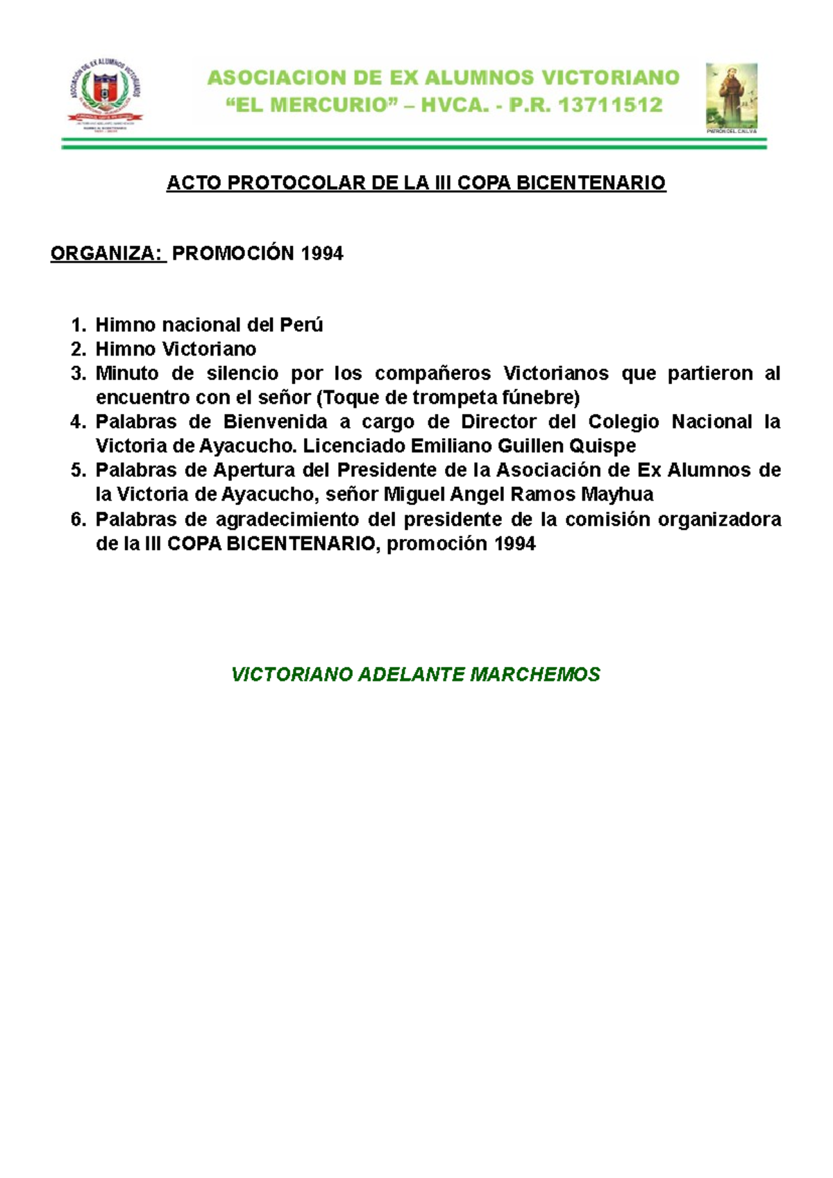 ACTO Protocolar DE LA III COPA Bicentenario - ACTO PROTOCOLAR DE LA III COPA BICENTENARIO ...