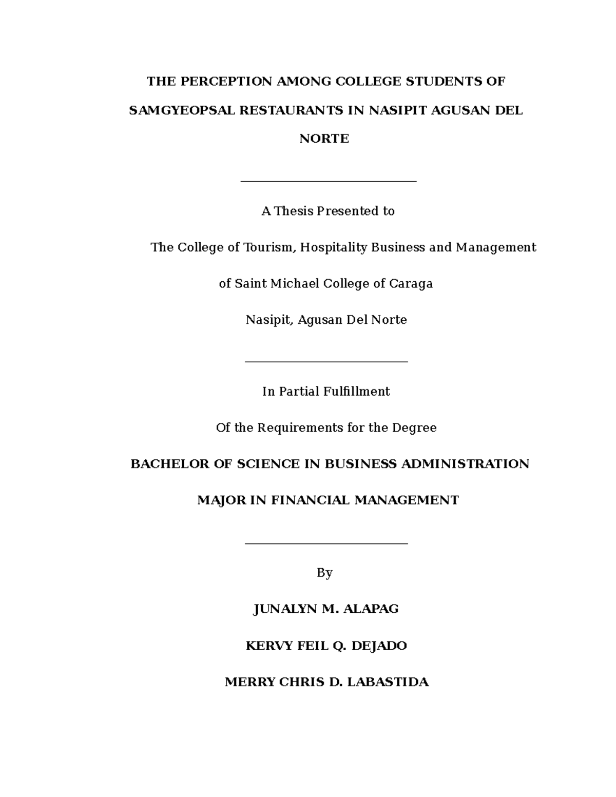 Final Thesis 122222222 2 - THE PERCEPTION AMONG COLLEGE STUDENTS OF ...