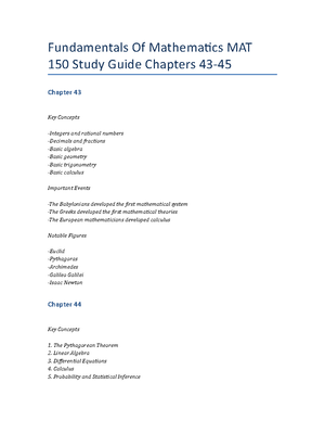 Fundamentals Of Mathematics MAT 150 Study Guide Chapters 13-15 - Linear ...