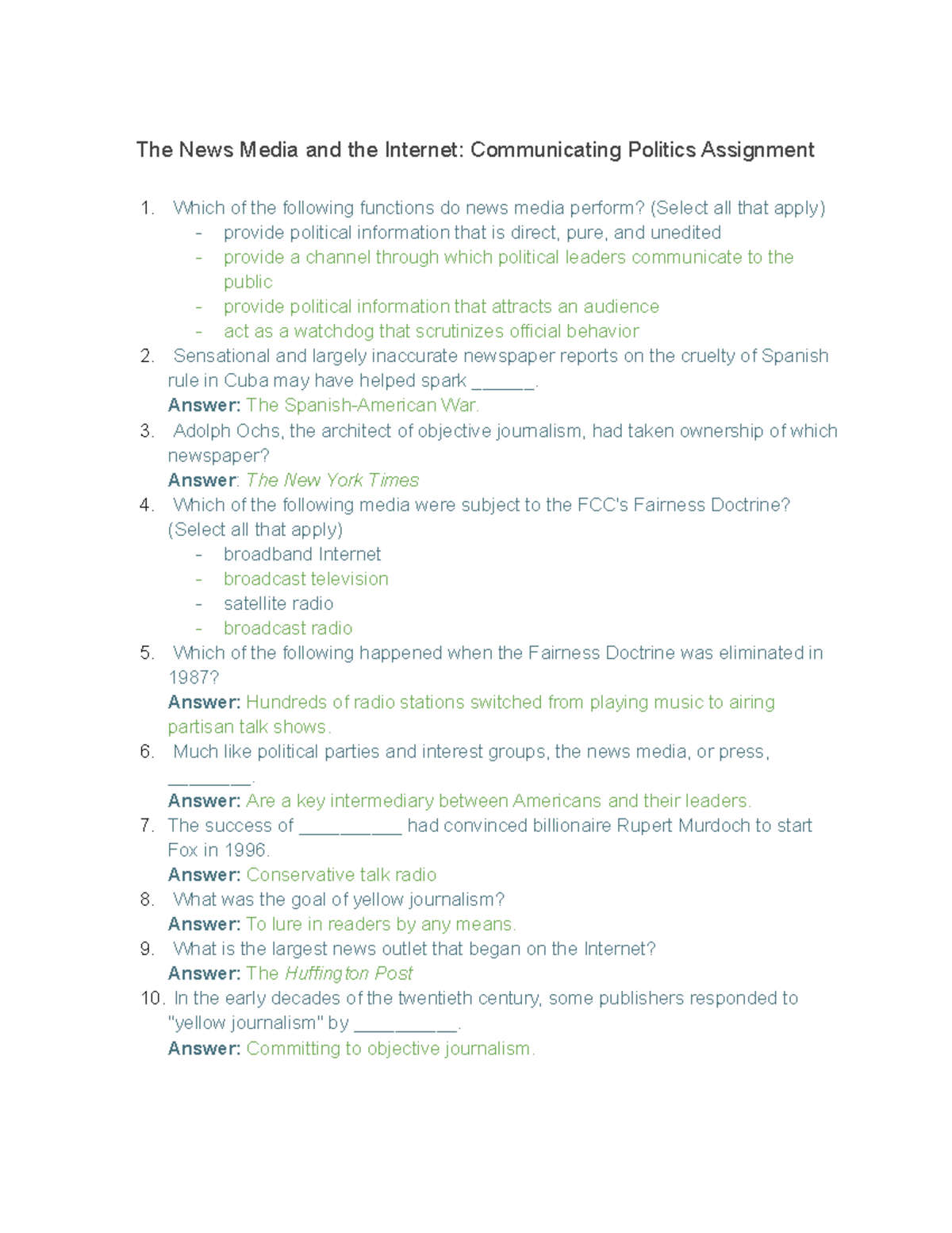 The News Media and the Internet Communicating Politics Assignment ...