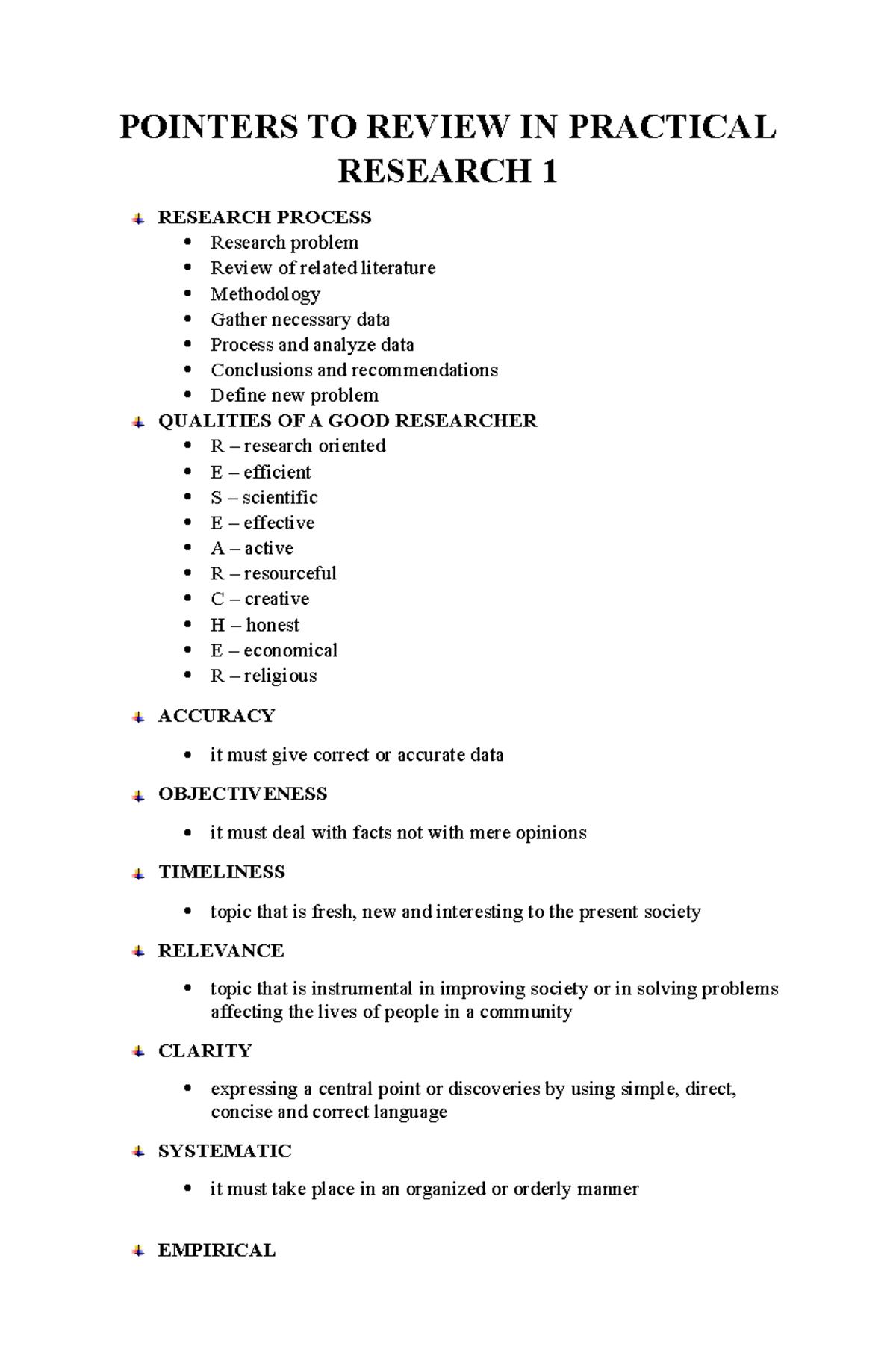 Pointers TO Review IN Practical Research 1 - POINTERS TO REVIEW IN PRACTICAL RESEARCH 1 RESEARCH ...