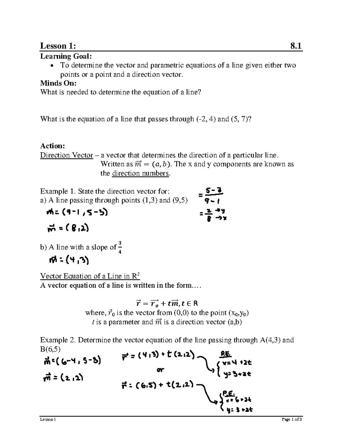 Unit 8 Lesson 1 - Lesson 1 Page 1 of 3 Lesson 1: 8. Learning Goal: - To ...