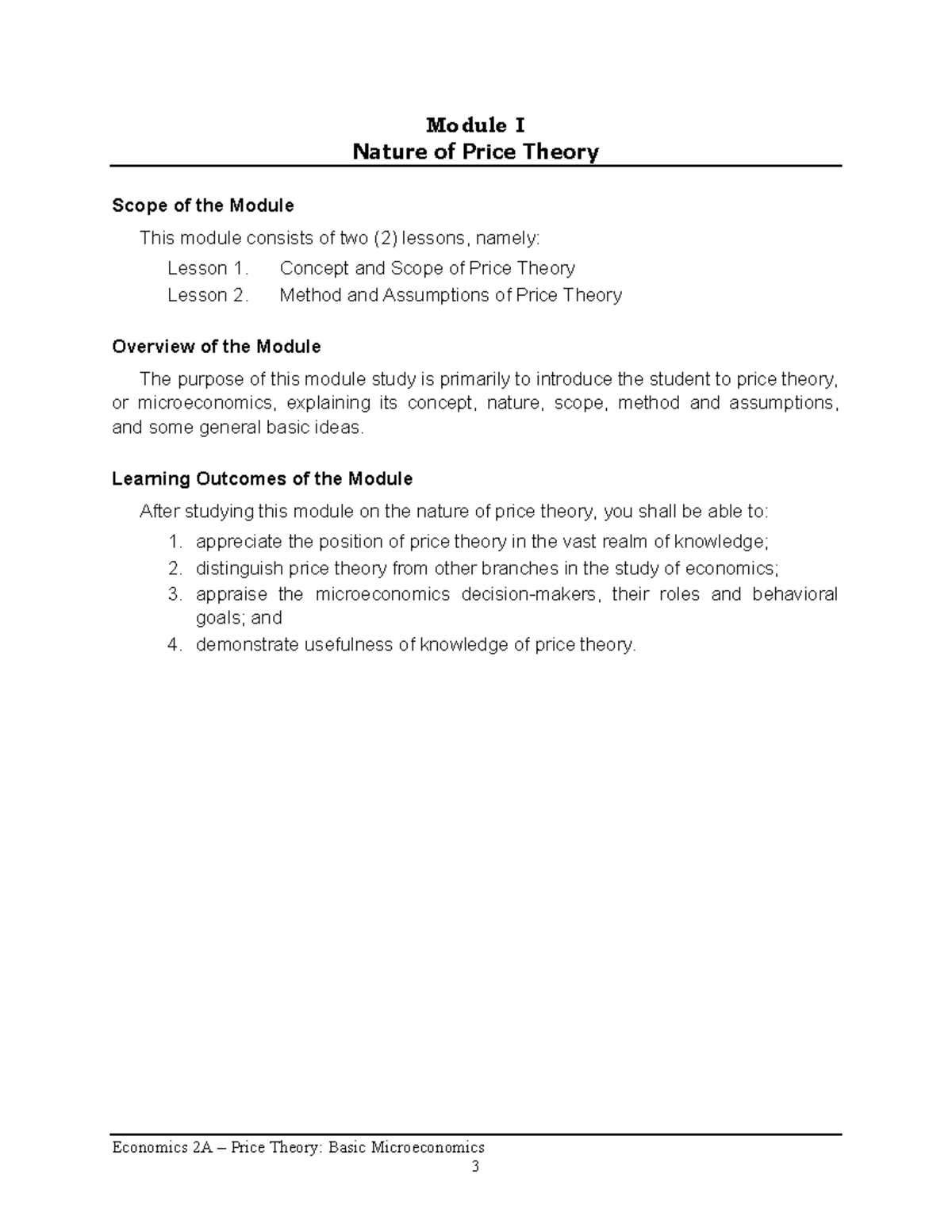 Eco 2 - Module I - documents - Economics 2A – Price Theory: Basic ...