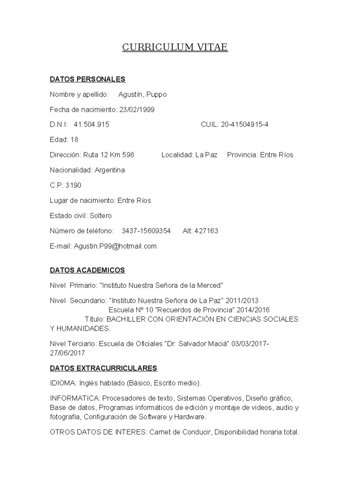 Curriculum - guia - CURRICULUM VITAE DATOS PERSONALES Nombre y apellido ...