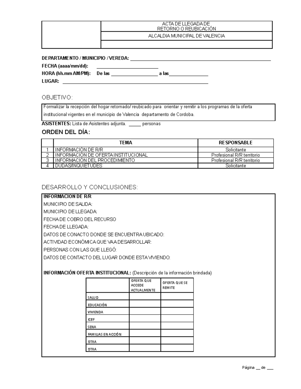 Modelo DE LOS Enlaces retorno y reubicacion - ACTA DE LLEGADA DE RETORNO O REUBICACIÓN ALCALDIA ...