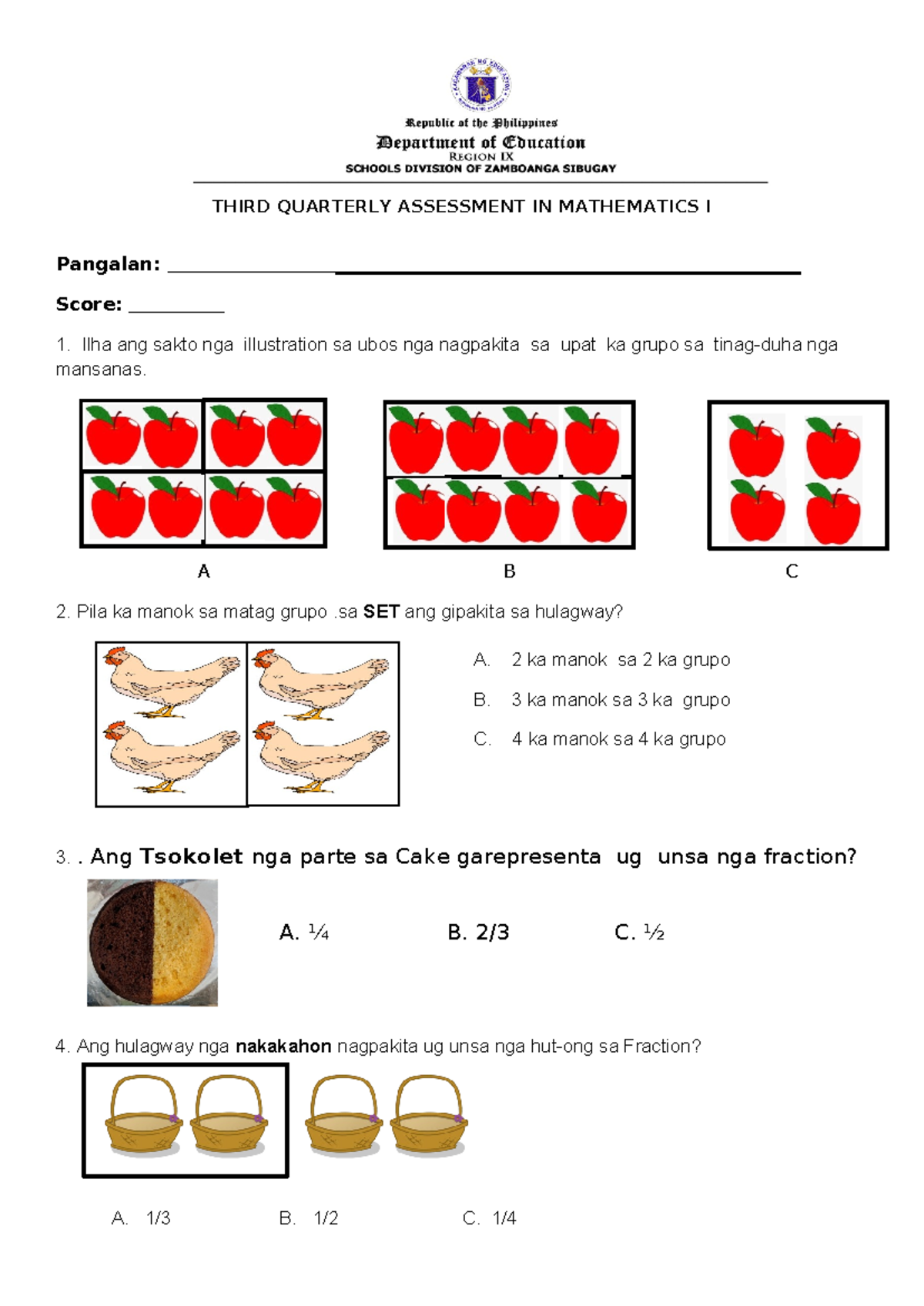 MATH 1 3Q TQs AK Albarico - THIRD QUARTERLY ASSESSMENT IN MATHEMATICS I ...