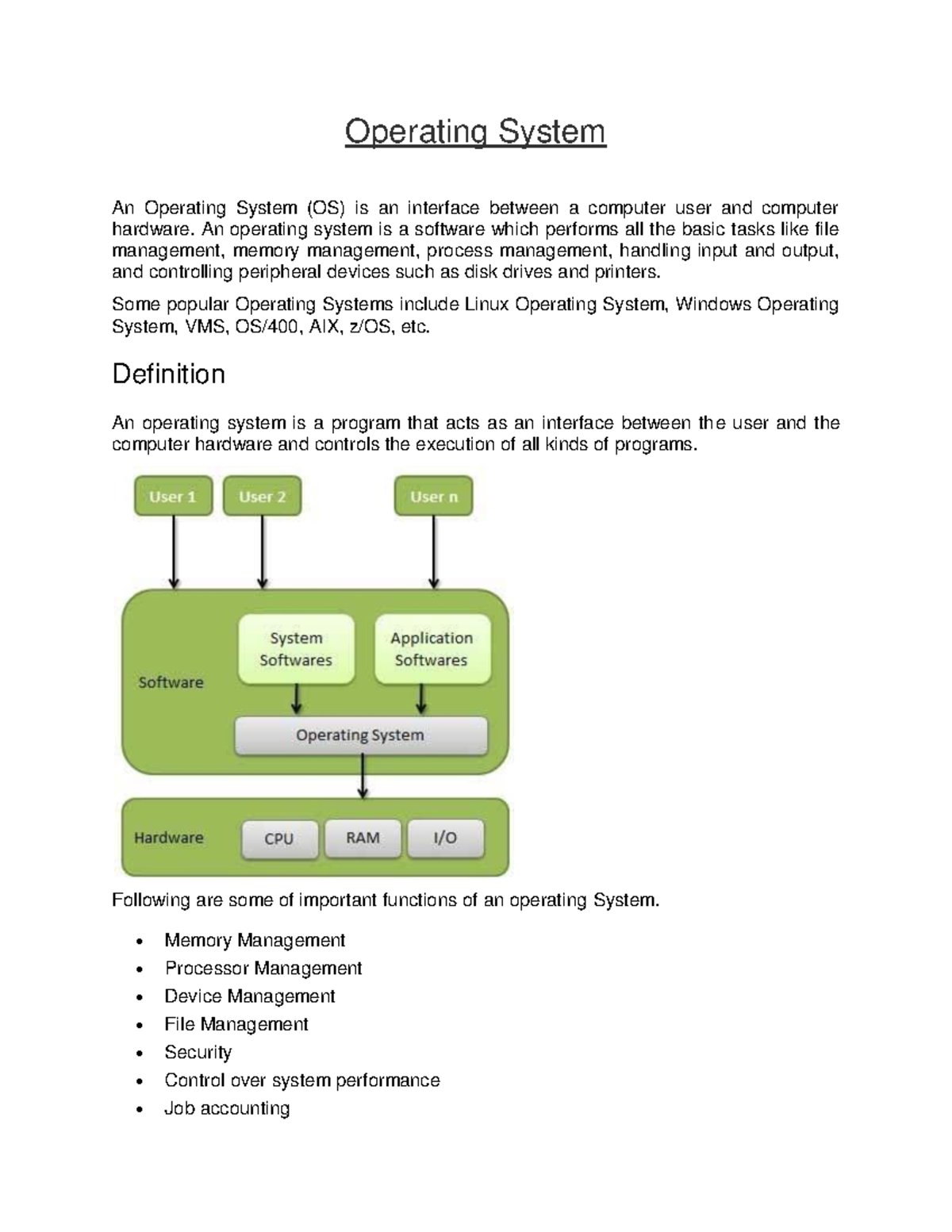 Operating System - An operating system is a software which performs all ...