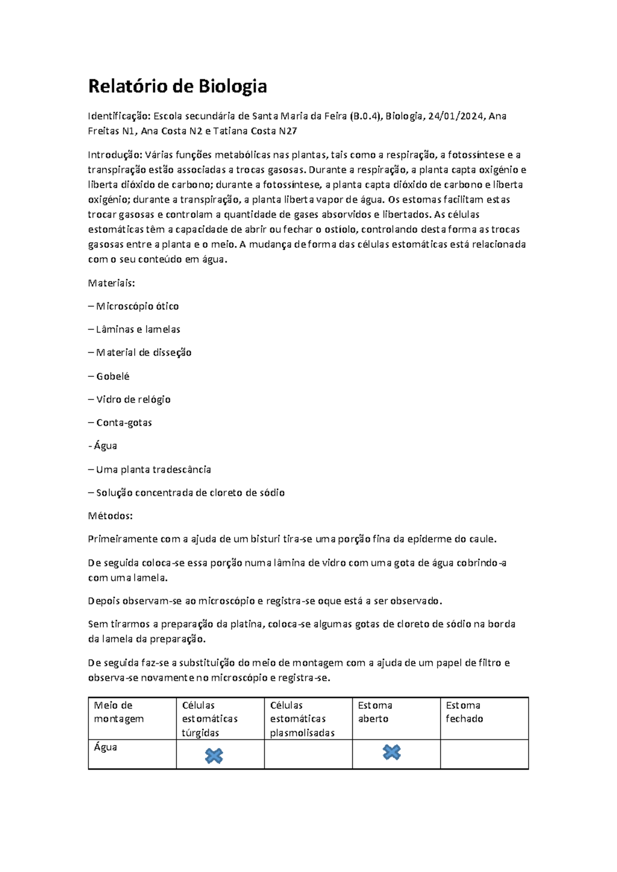 Relatório de Biologia - SSS - Relatório de Biologia Identificação ...
