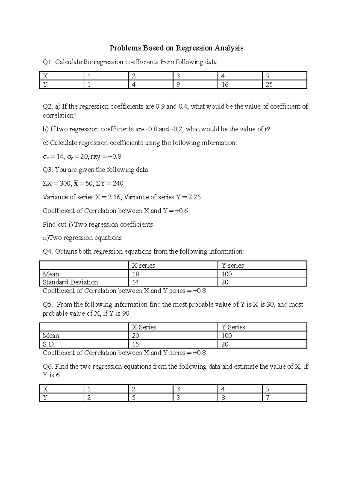 Regression Analysis Question Bank - Problems Based on Regression ...