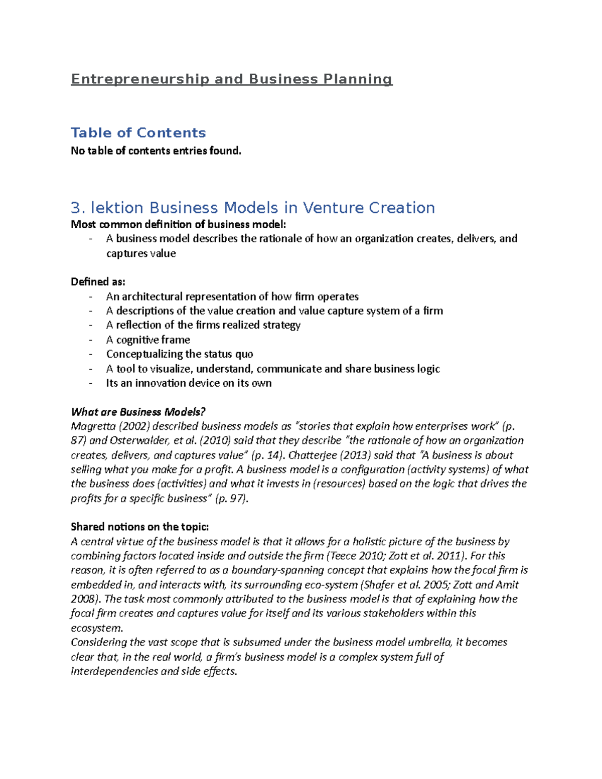 Entrepreneurship and Business Planning - 3. lektion Business Models in ...