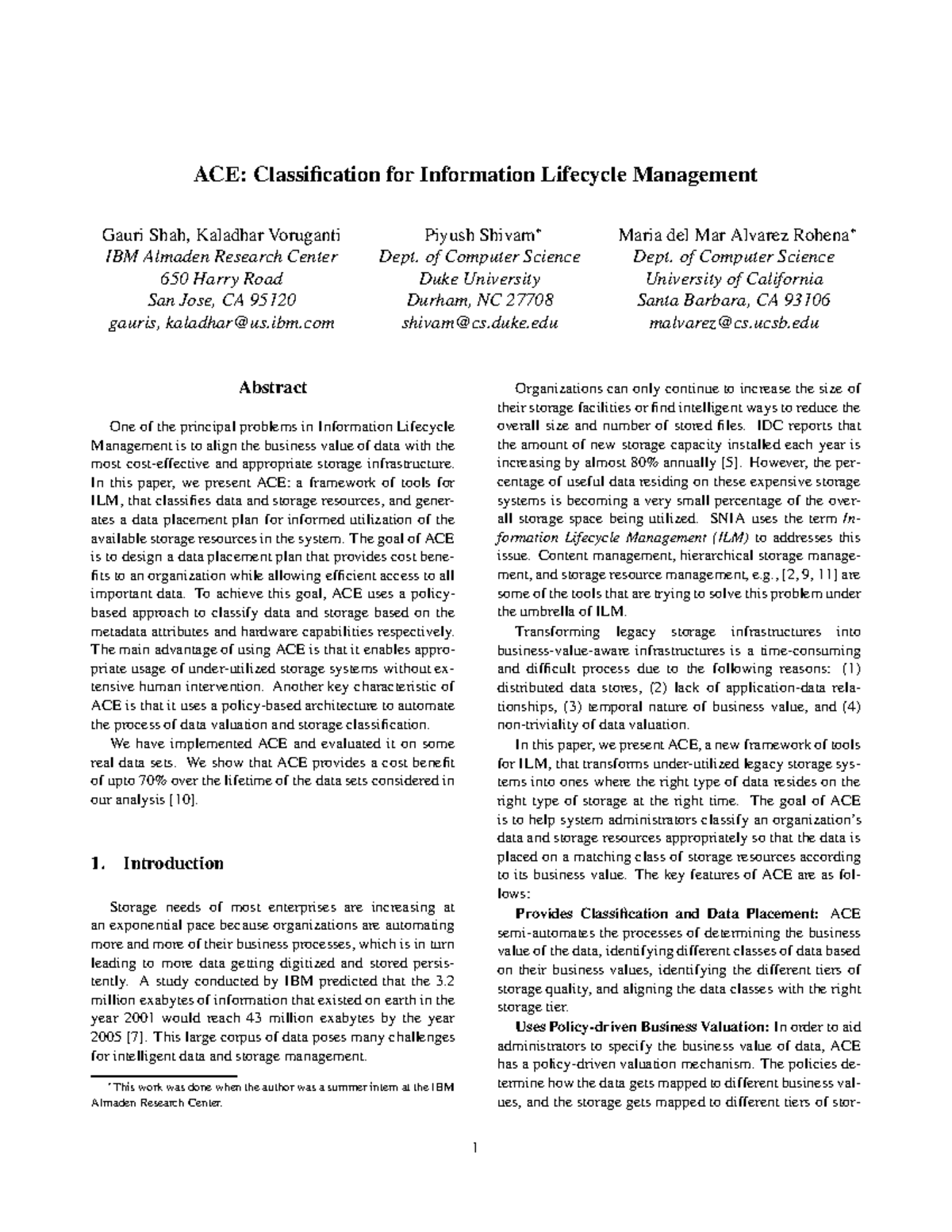 ACE: Classification for Information Lifecycle Management - ibm Piyush ...