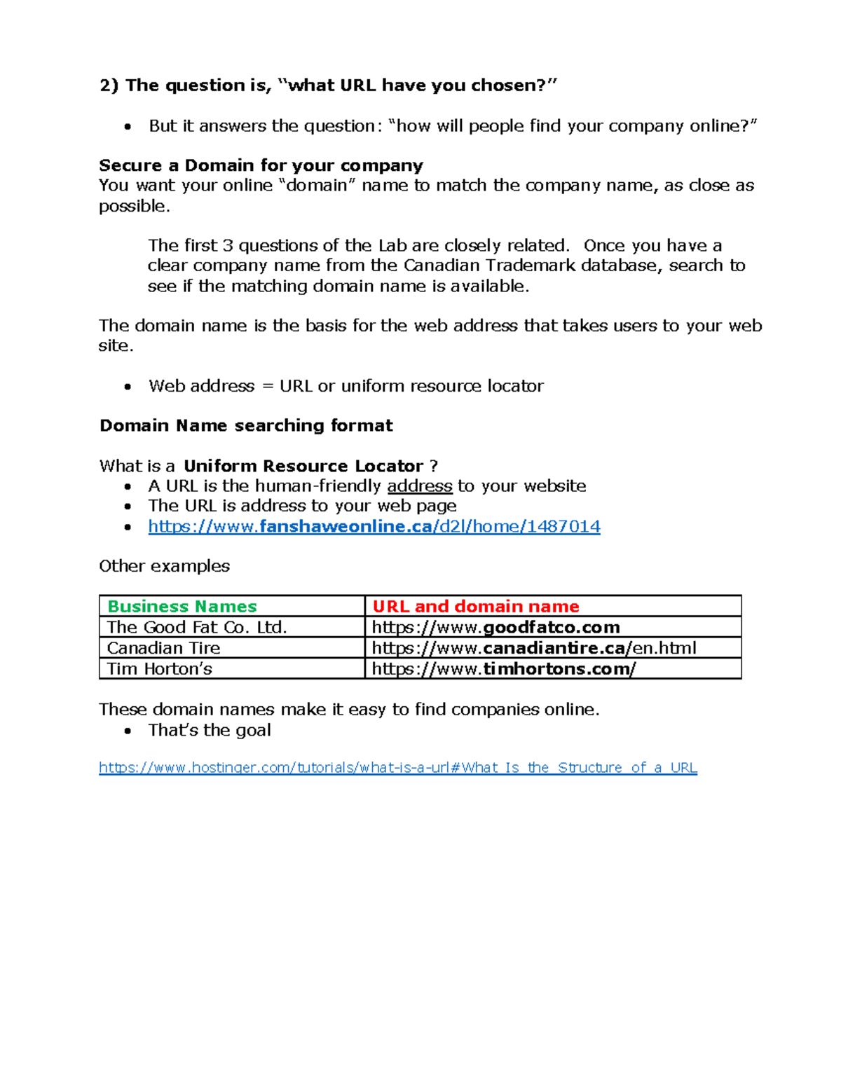 2 Domain Name Searches and what is a URL - The question is, “what URL ...