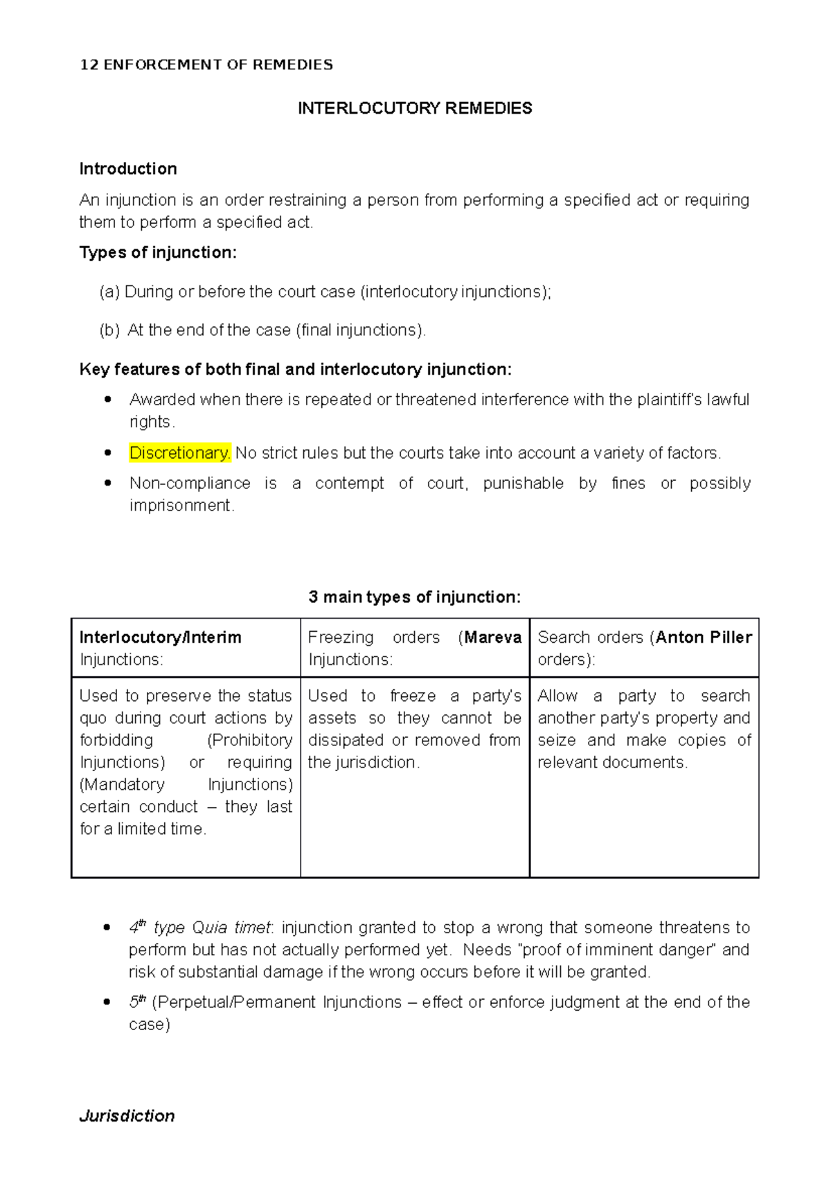Enforcement of Remedies - 12 ENFORCEMENT OF REMEDIES INTERLOCUTORY ...