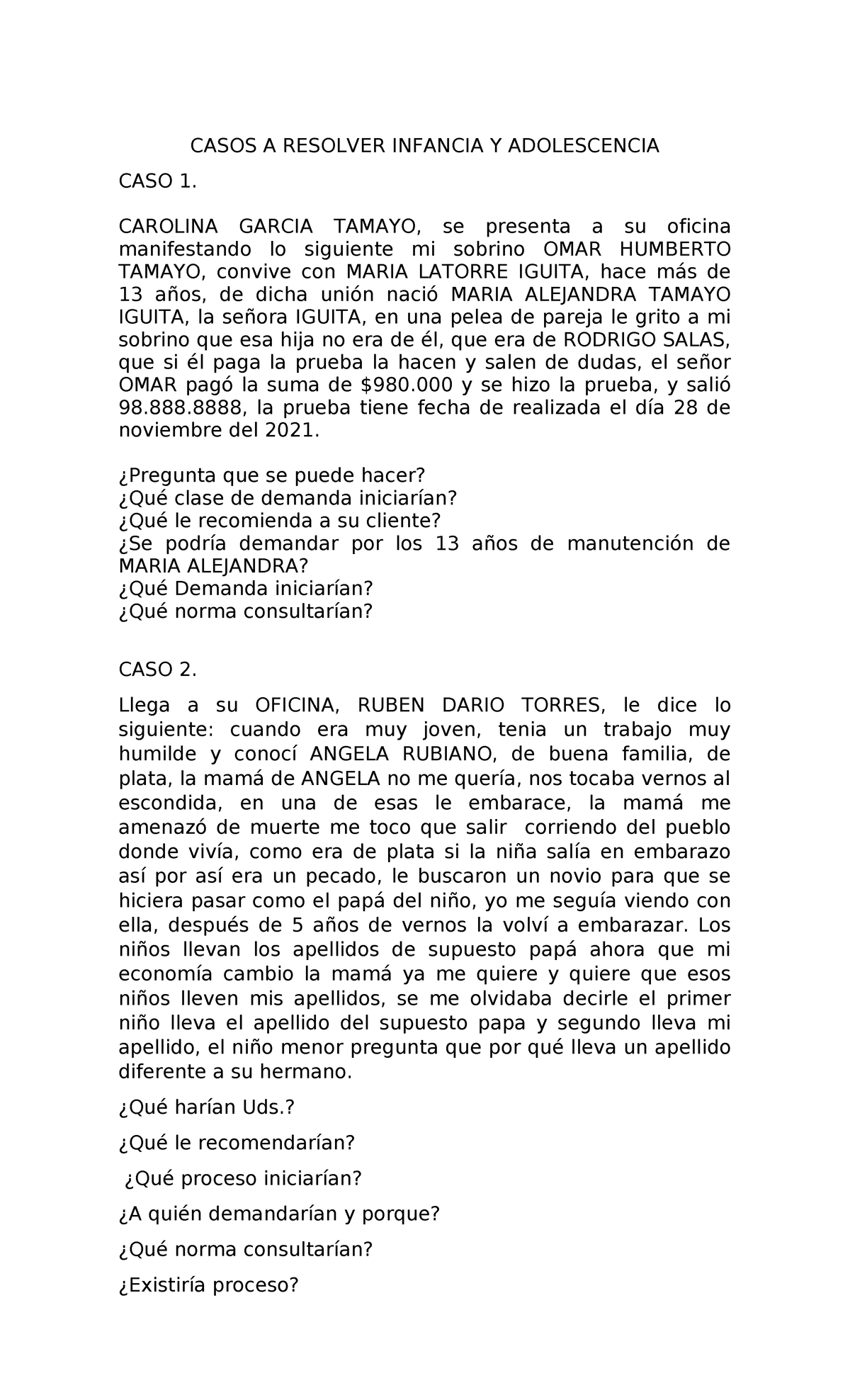 Casos A Resolver - CASOS A RESOLVER INFANCIA Y ADOLESCENCIA CASO 1 ...