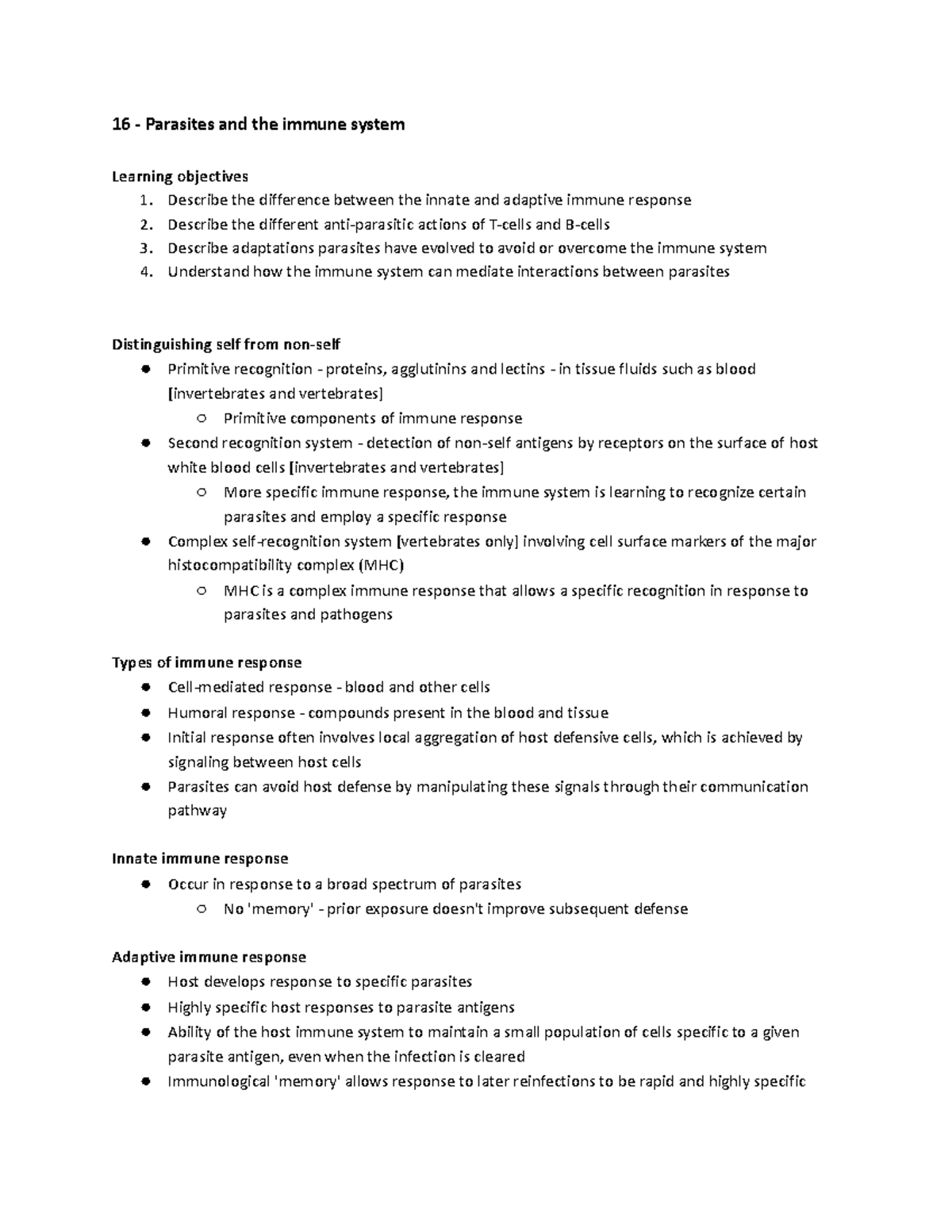 16 - Parasites and the immune system - 16 - Parasites and the immune ...