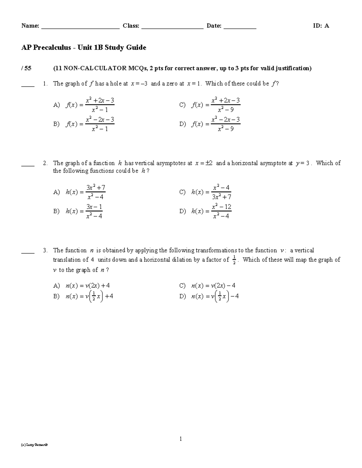 APPC Unit 1 - Physcos thing - Name: ________________________ Class ...
