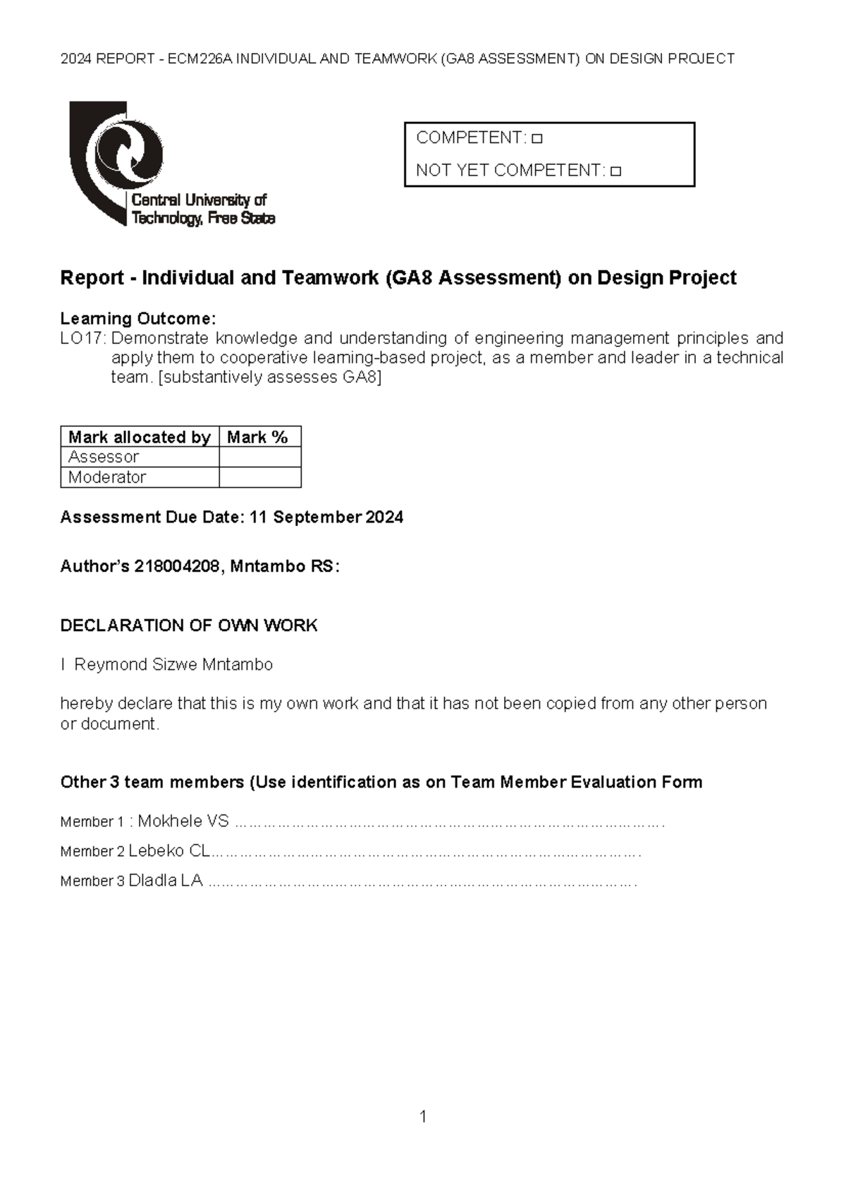 2024 ECM226A Individual and teamwork Report accra - Report - Individual ...