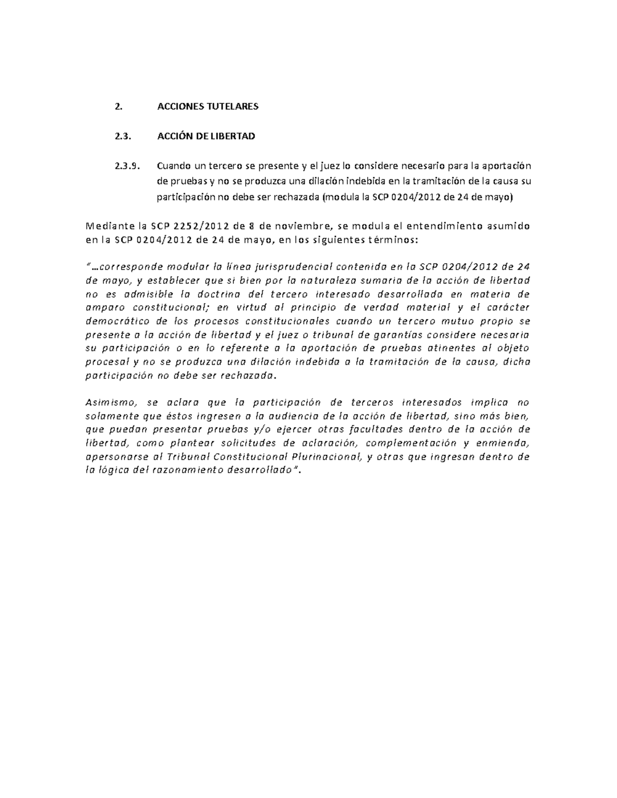 SCP 2252-2012 Accion DE Libertad - 2. ACCIONES TUTELARES 2. ACCIÓN DE ...