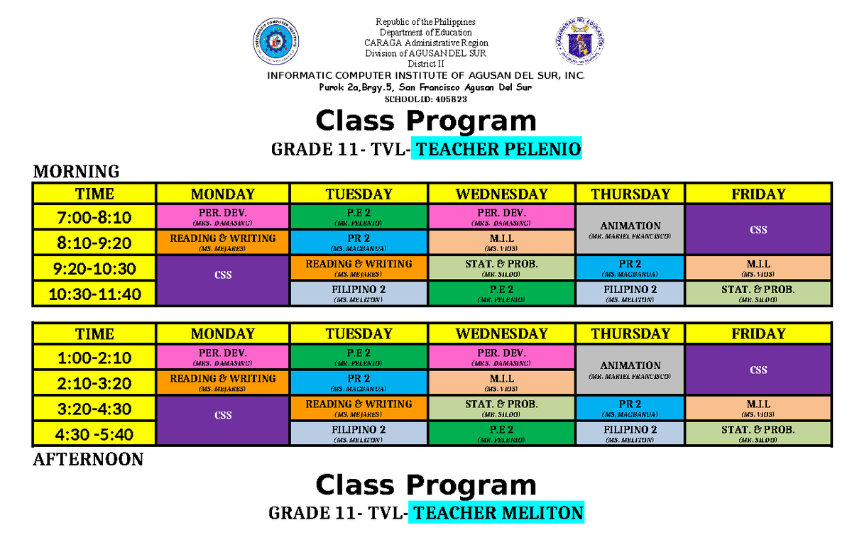 Class Program PER Section- Final - Department of Education CARAGA ...