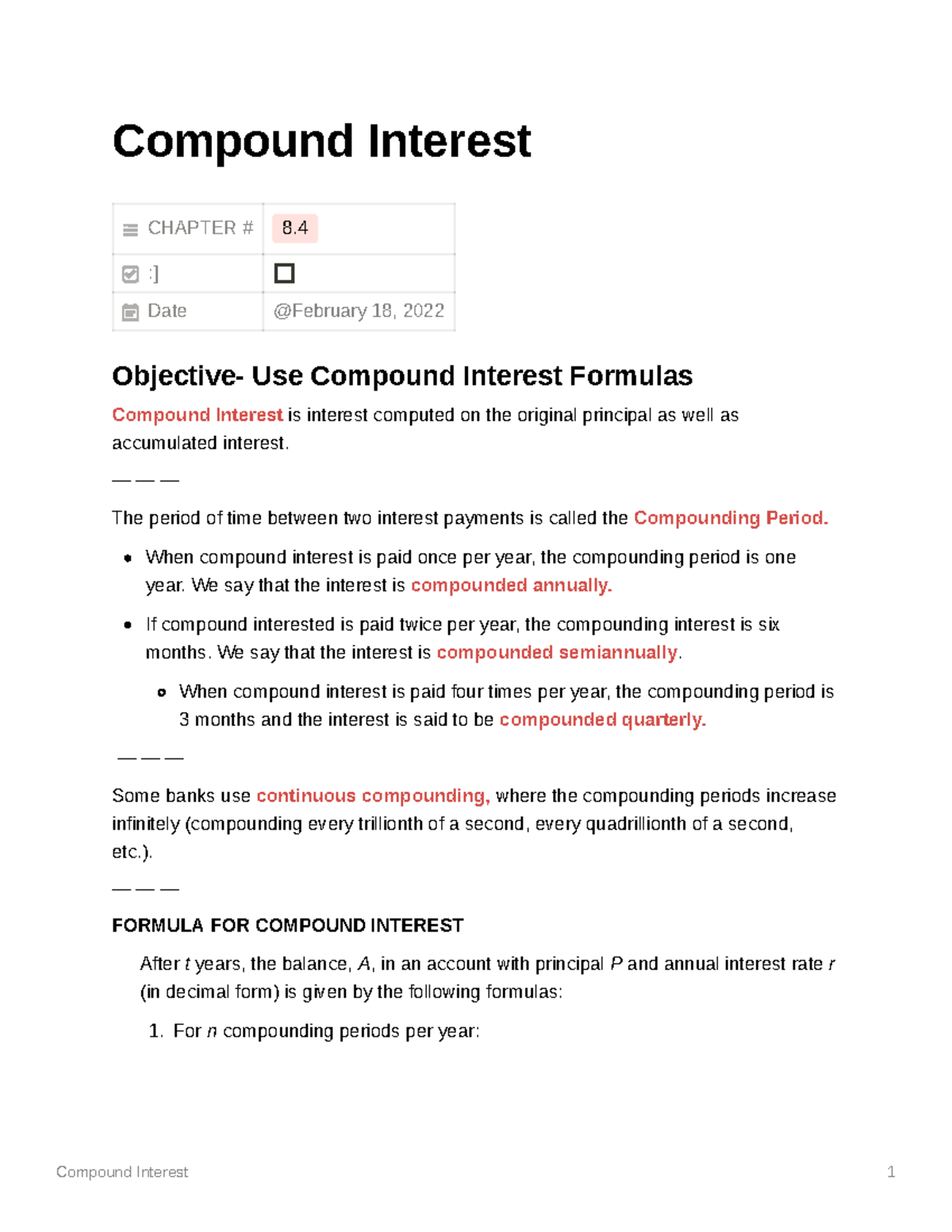 8.4 Compound Interest - MATH 1332 - Compound Interest CHAPTER # 8 ...