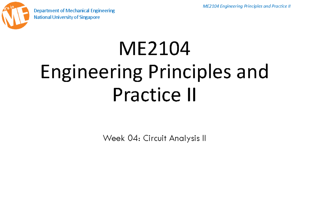 Week 04 Theory Slides - Department of Mechanical Engineering National University of Singapore ME ...