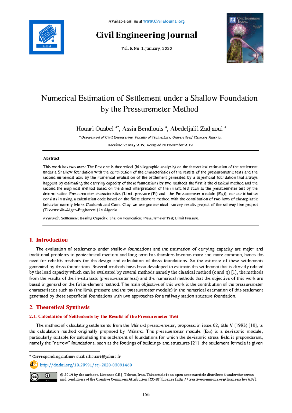 Numerical Estimation of Settlement under a Shallow - Available online ...
