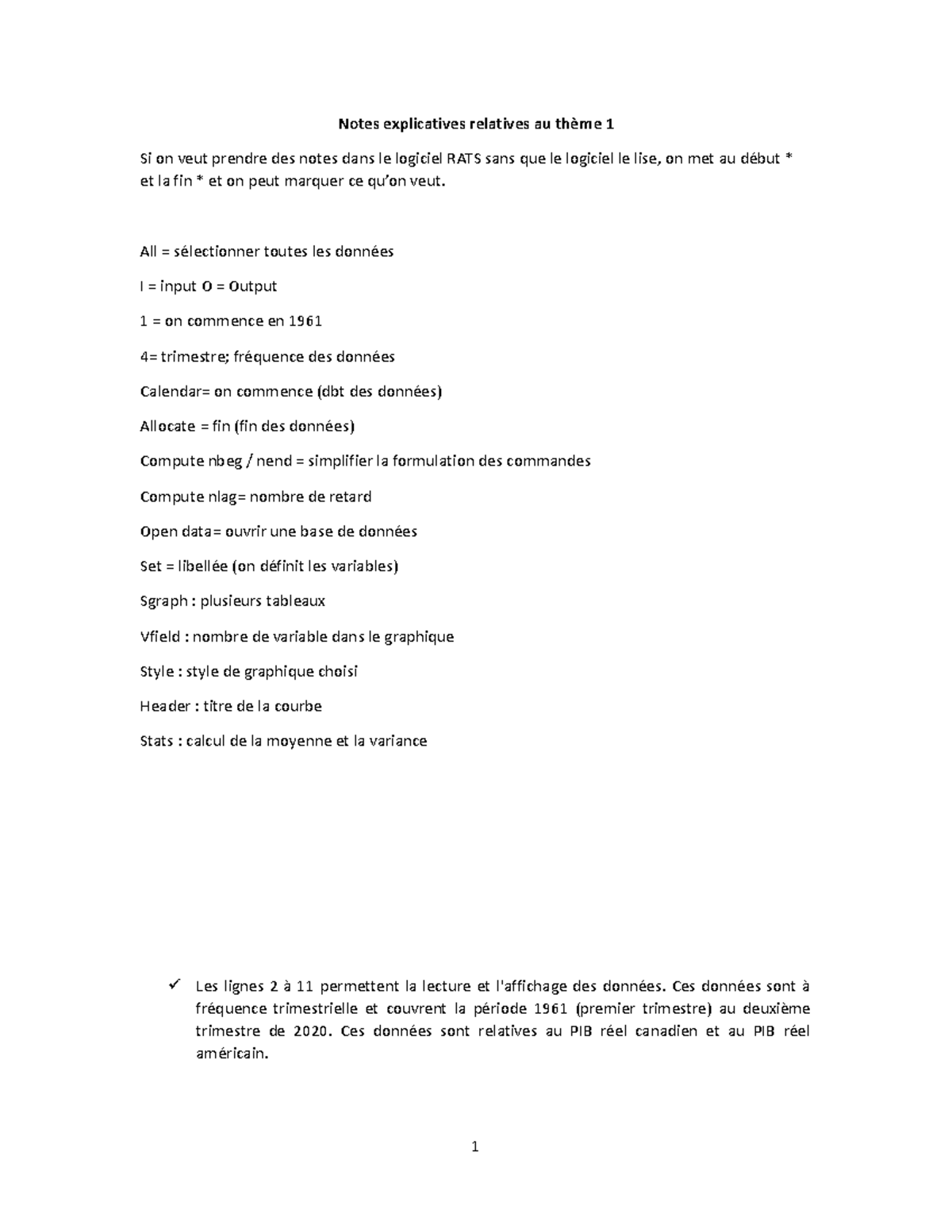 Notes explicatives relatives au thème 1 - All = sélectionner toutes les ...