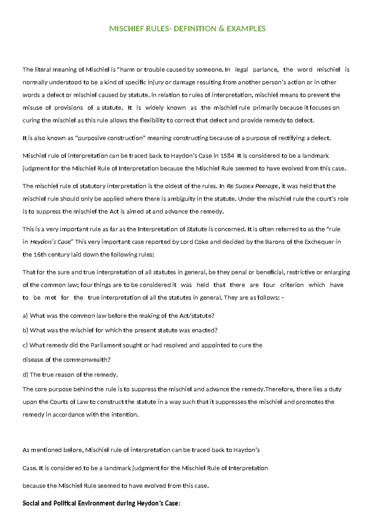 Mischief Rule-LLB Legal Language - MISCHIEF RULES- DEFINITION ...