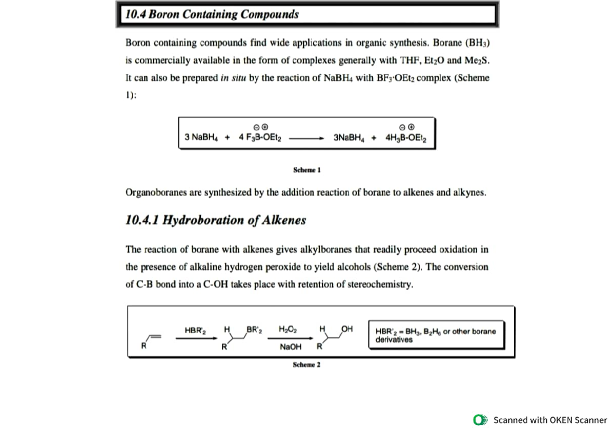 Chemistry 7 - Boron containing compounds, Hydroboration of Alkenes ...