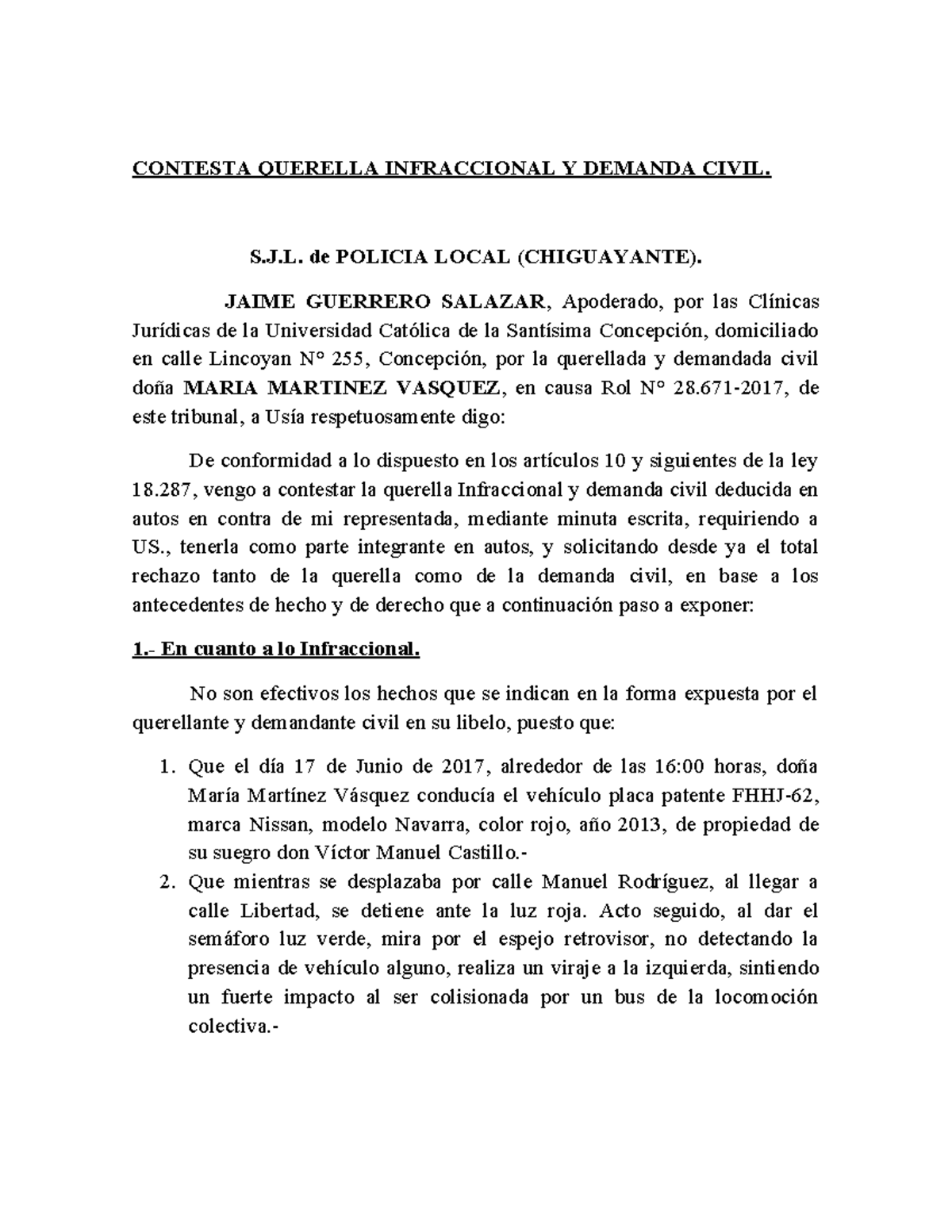 367450242 Contestacion JPL Autoguardado - CONTESTA QUERELLA ...