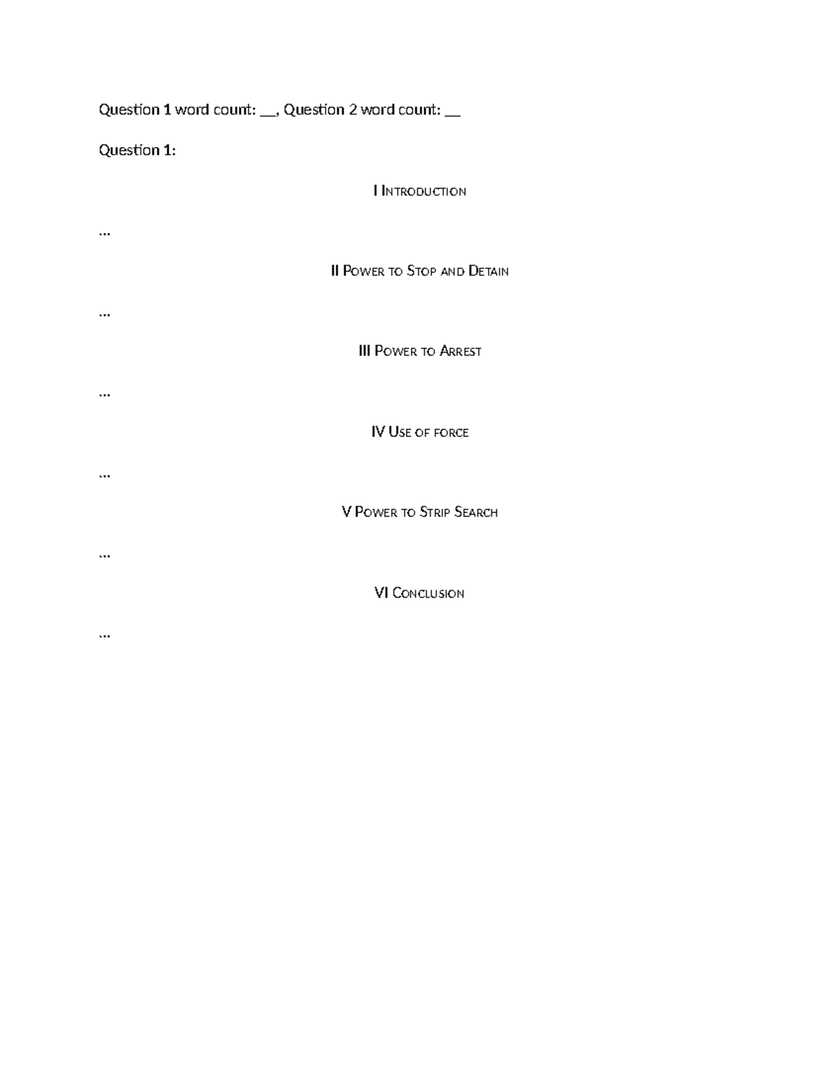 AGLC Headings - Question 1 word count: __, Question 2 word count ...