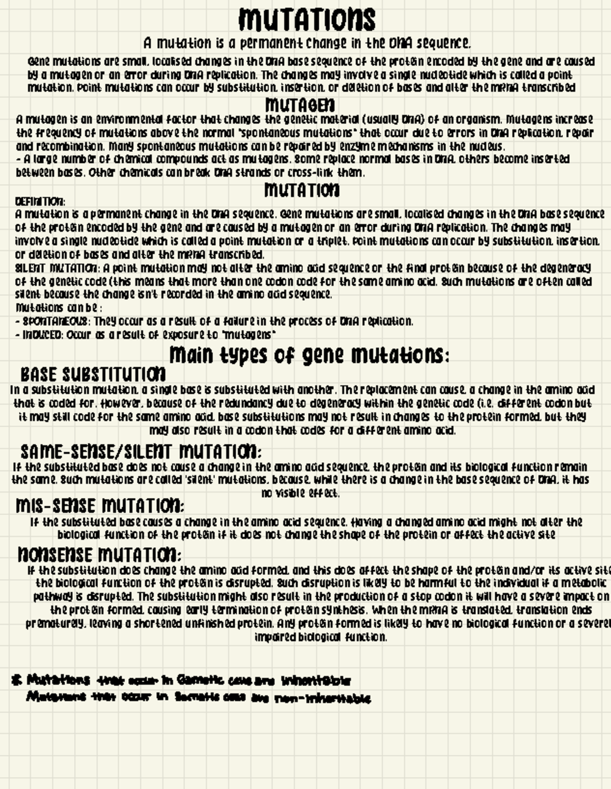 gene mutations notes level 2 - MUTATIONS Gene mutations are small ...