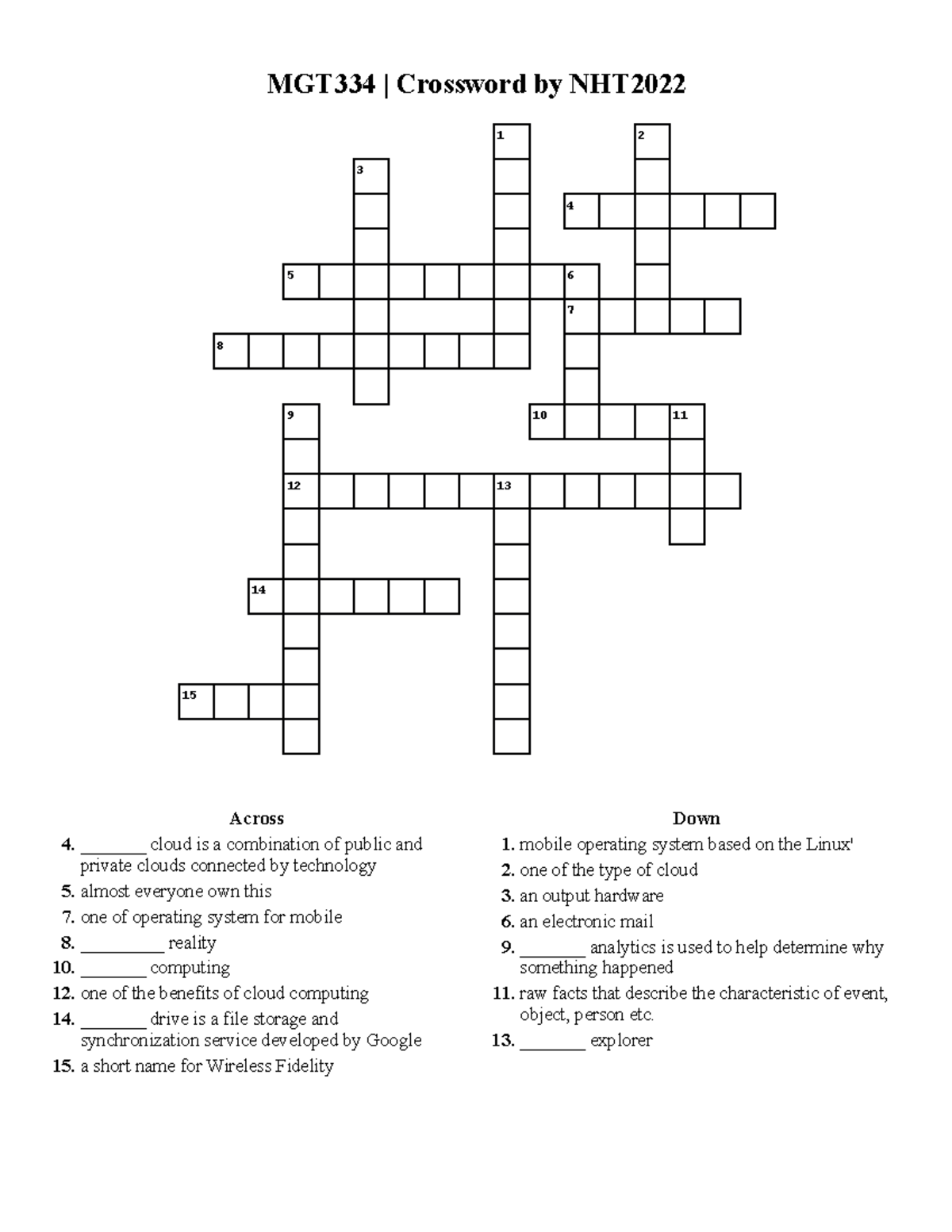 Crossword MGT334 - MGT334 | Crossword by NHT 1 2 3 4 5 6 7 8 9 10 11 12 ...