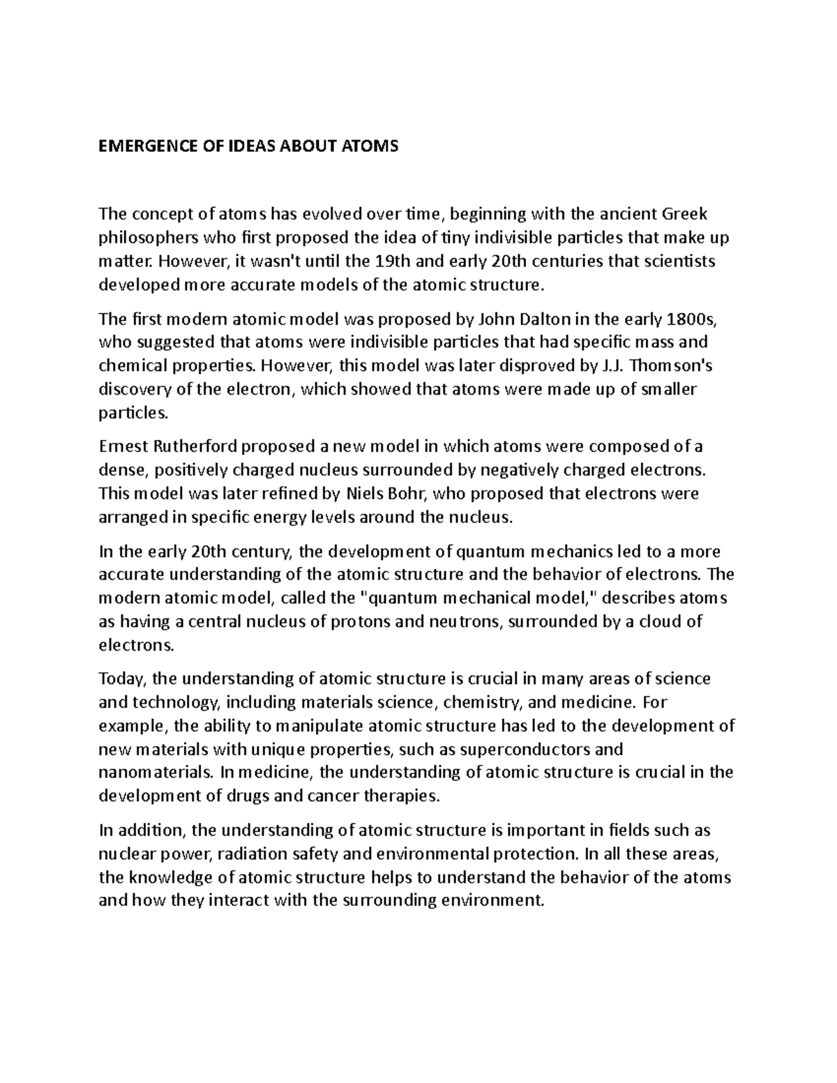 Emergence OF Ideas About Atoms (G-2) - EMERGENCE OF IDEAS ABOUT ATOMS ...