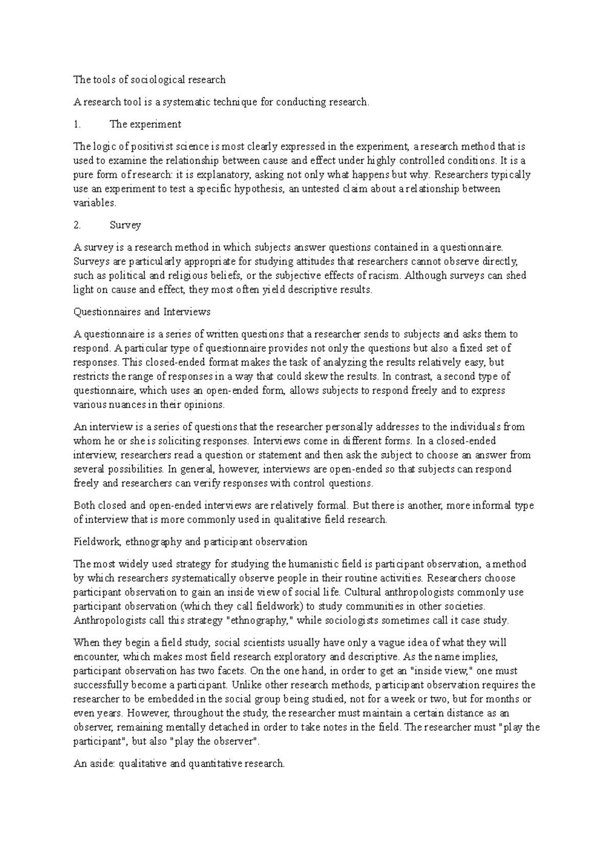 The tools of sociological research - The experiment The logic of ...
