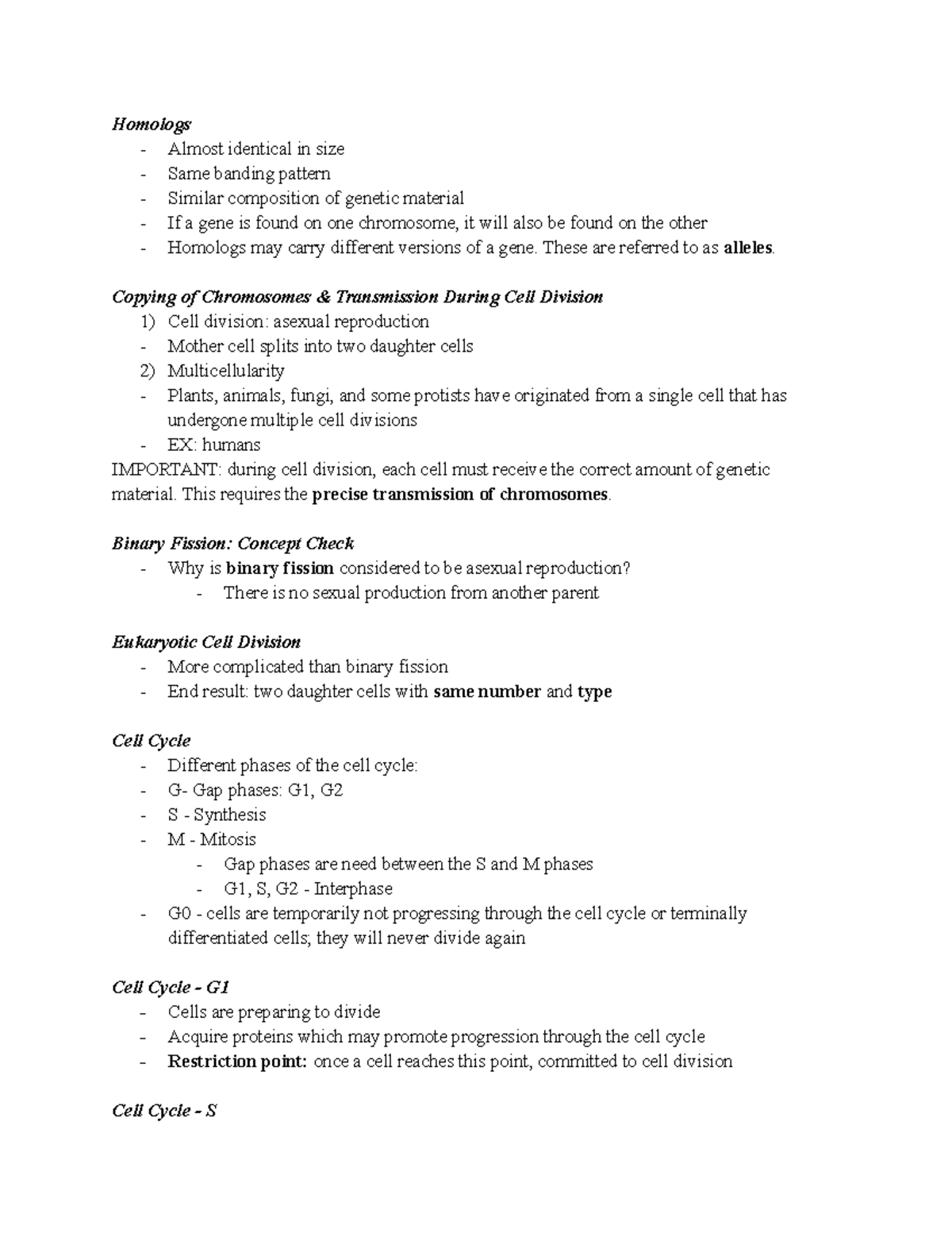 BIO - Binary Fission - Homologs - Almost identical in size - Same ...