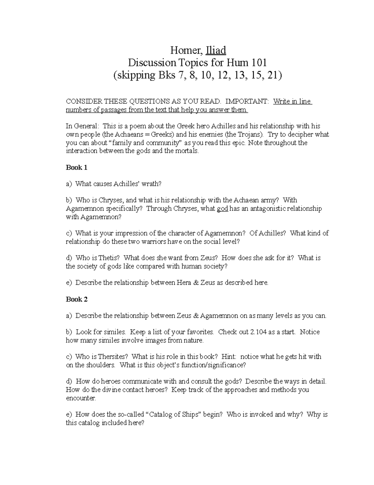 Iliad 101 - This is the homework of English literature - Homer, Iliad ...