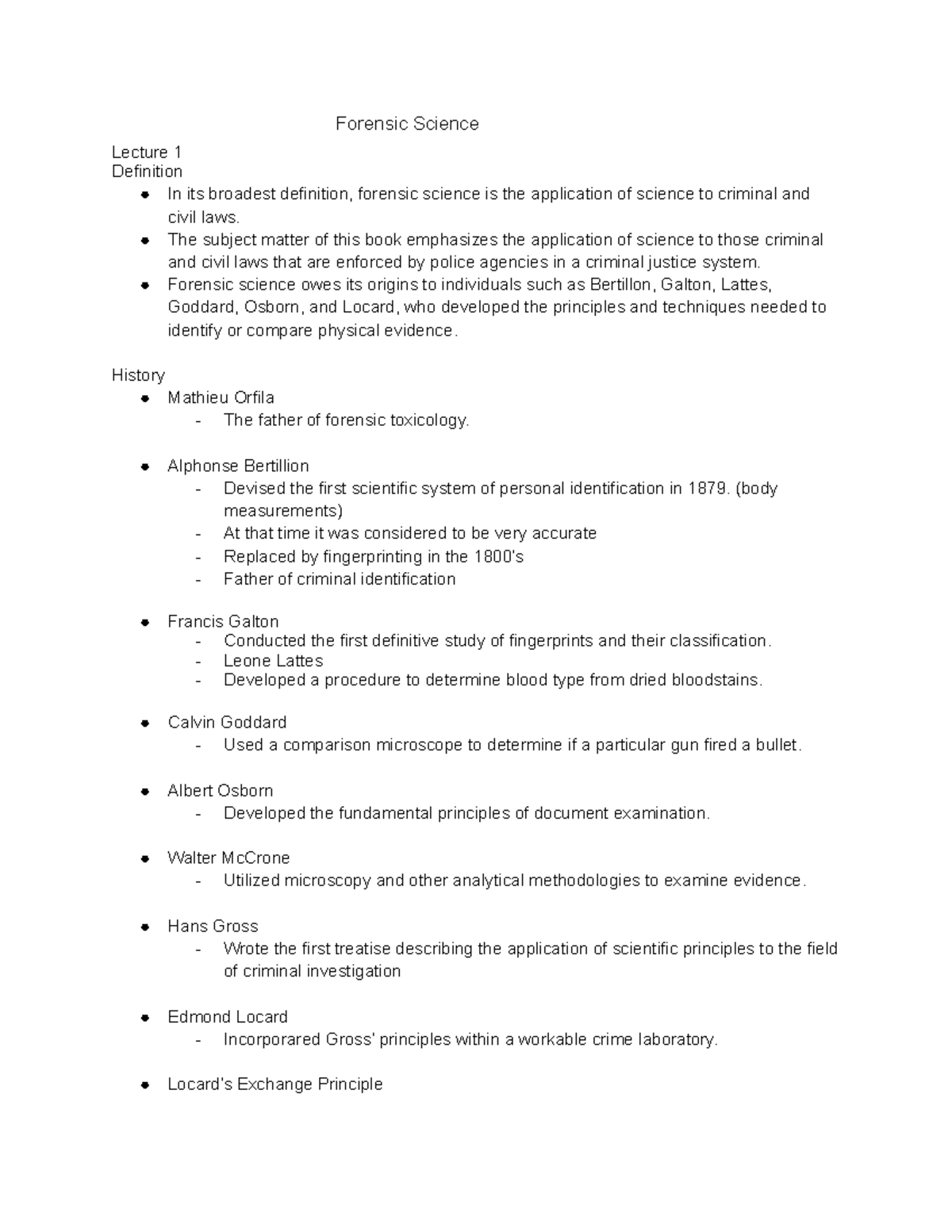 CHY183 - lecture notes - Forensic Science Lecture 1 Definition In its ...