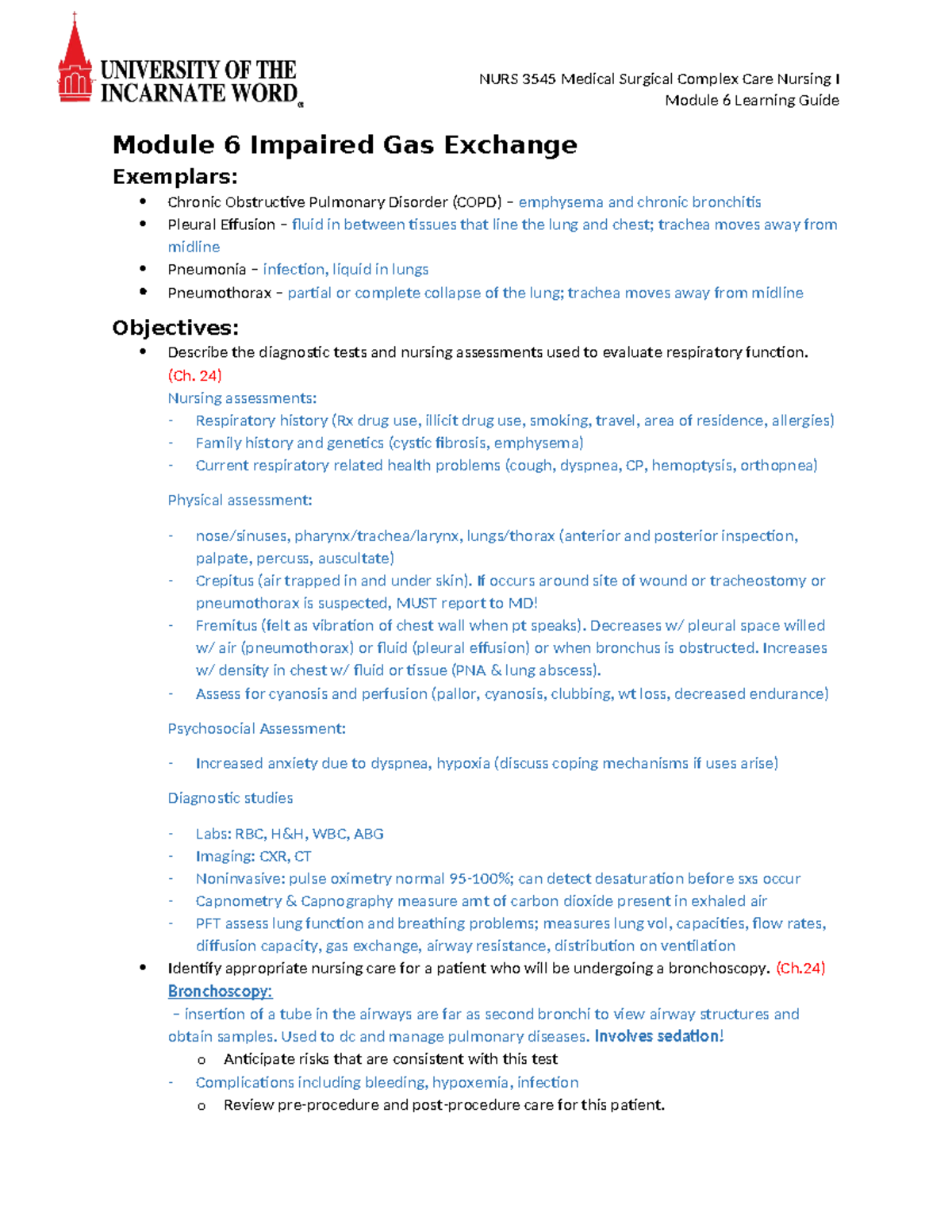 Module 6 Learning Guide Gas Exchange - Module 6 Learning Guide Module 6 ...