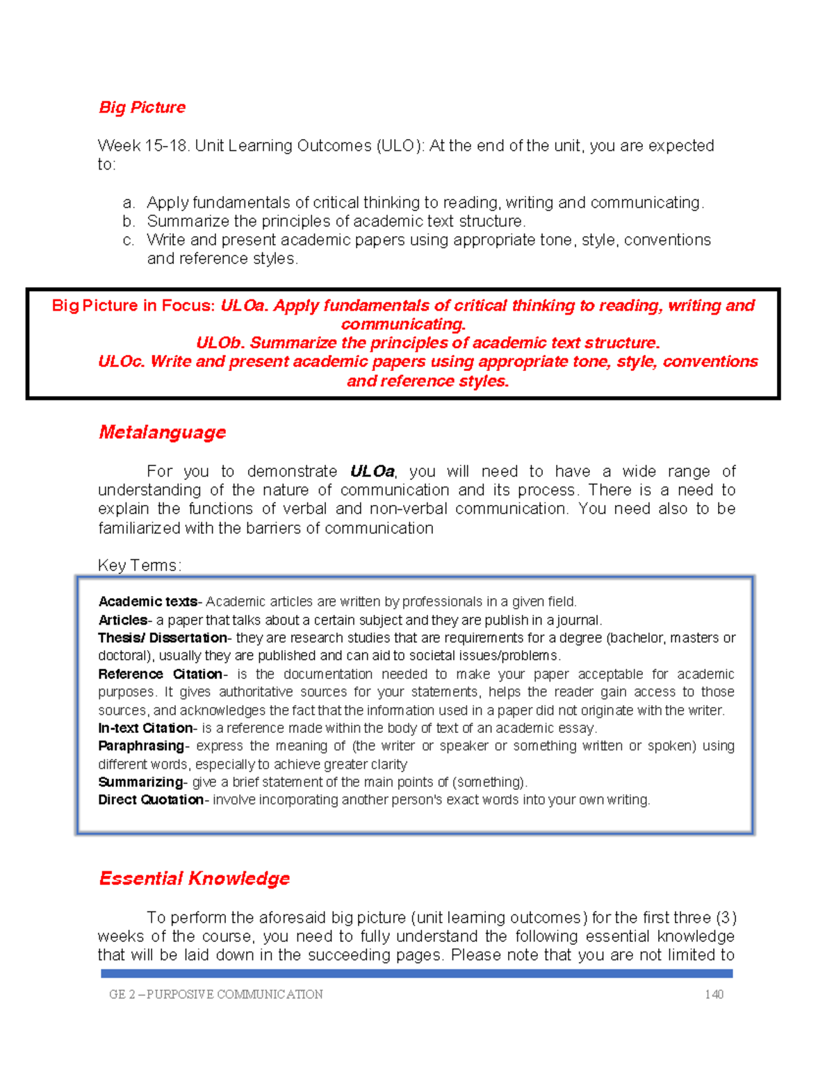 WEEK 15-18 Lesson 1 Citing Sources - Big Picture Week 15-18. Unit ...