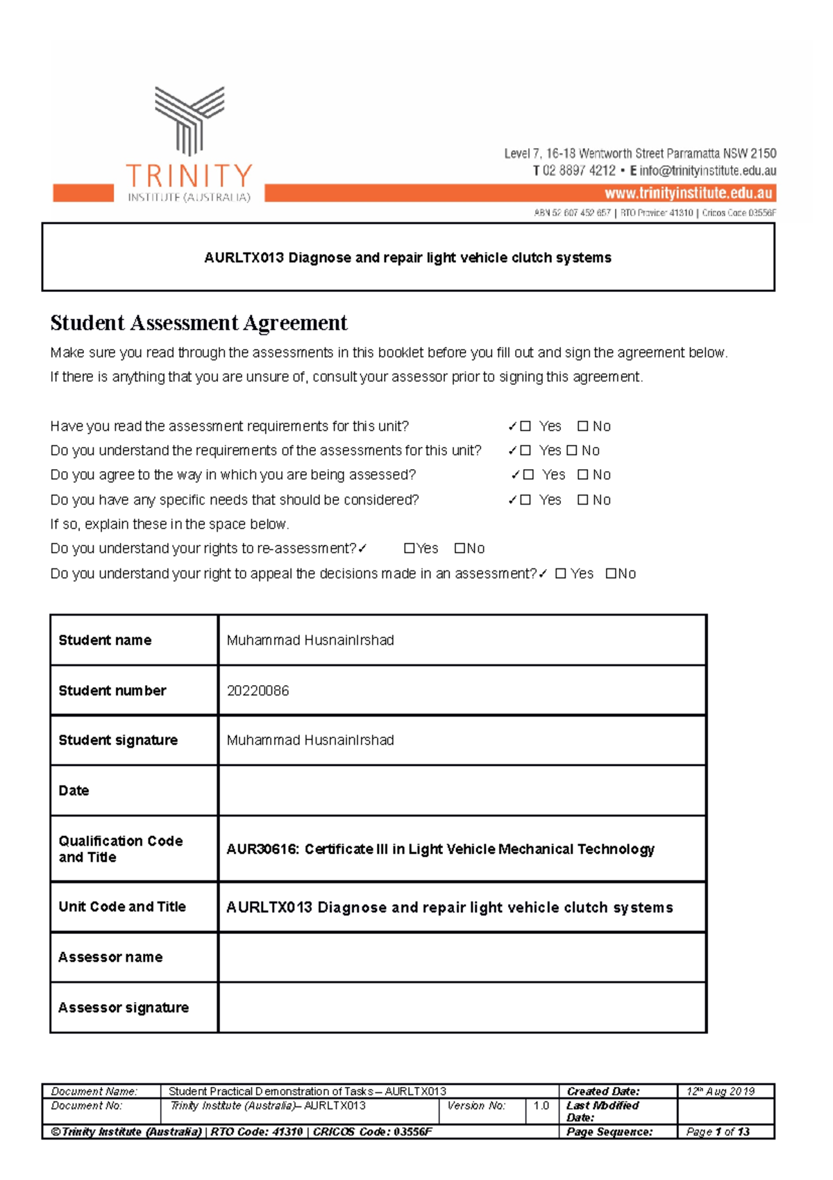 Aurltx 013 Assessment 2 Practical Demonstration Tasks V2 ...